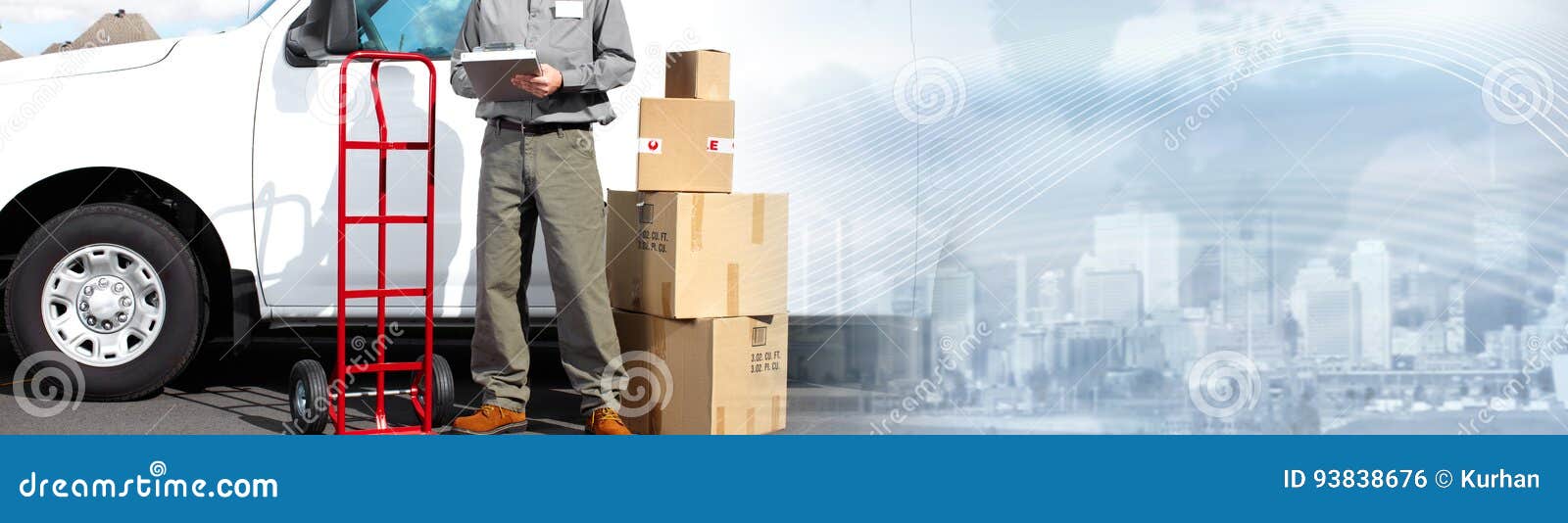 Postman with parcel box. stock photo. Image of business - 93838676