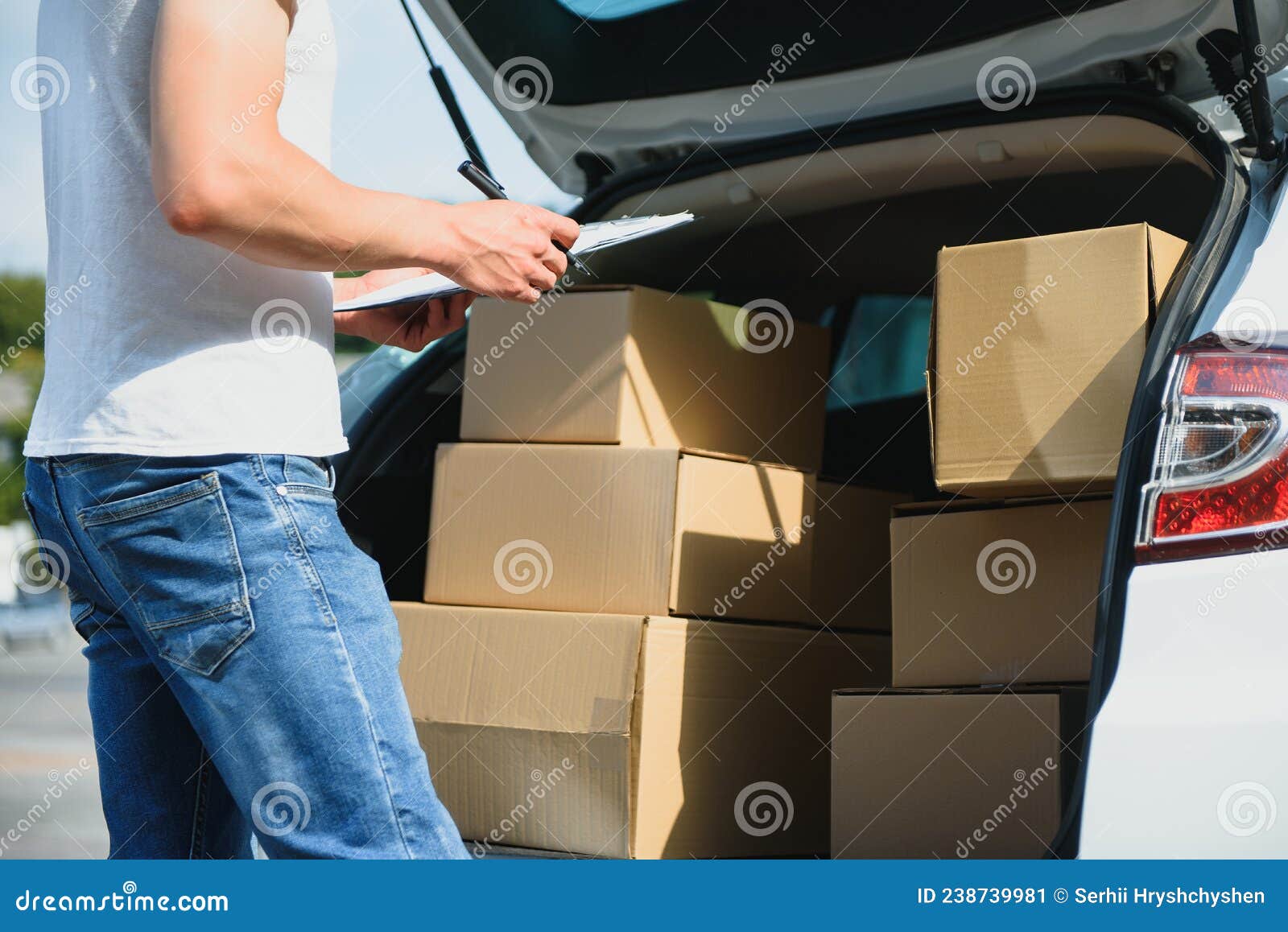 Postman with Parcel Box. Postal Delivery Service Stock Image - Image of ...