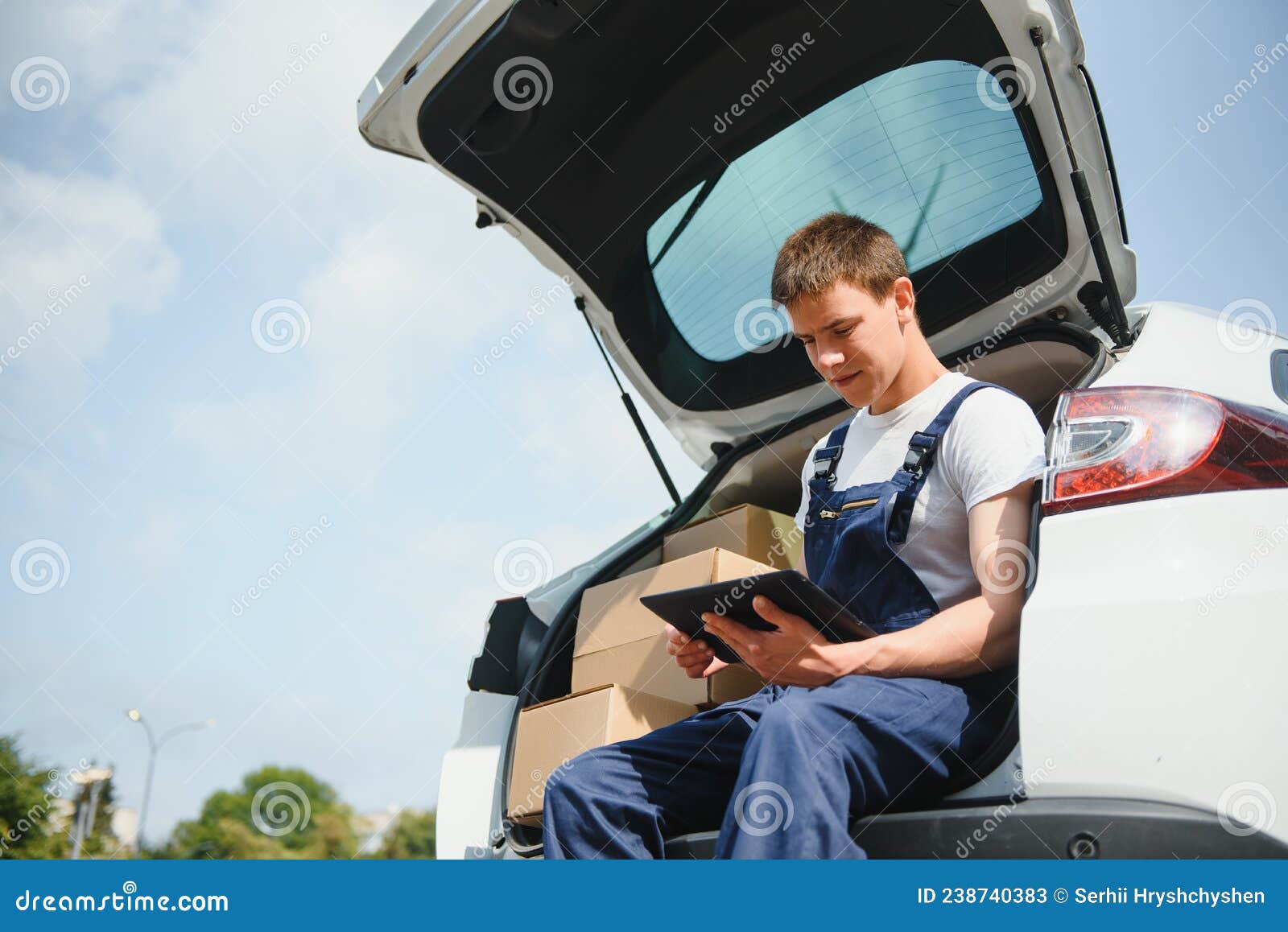 Postman with Parcel Box. Postal Delivery Service Stock Image - Image of ...