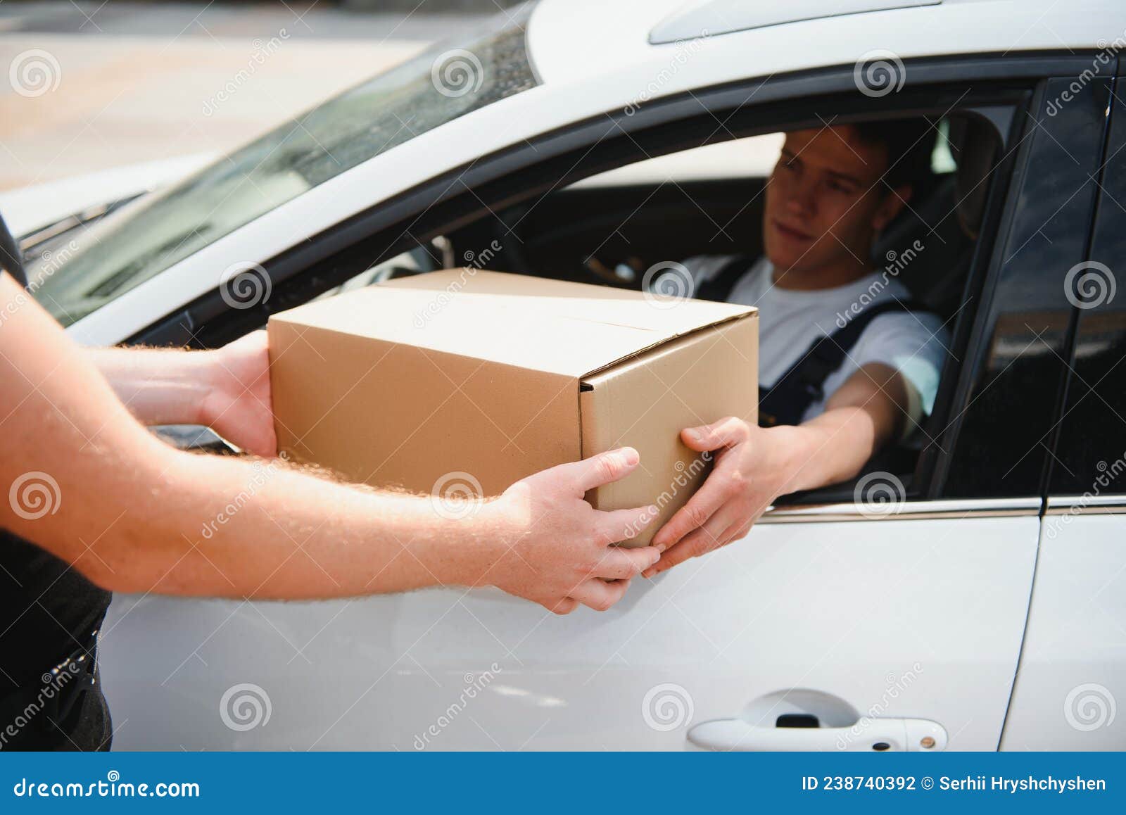 Postman with Parcel Box. Postal Delivery Service Stock Photo - Image of ...