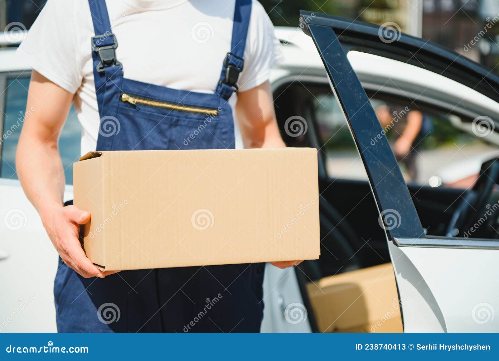 Postman with Parcel Box. Postal Delivery Service Stock Image - Image of ...