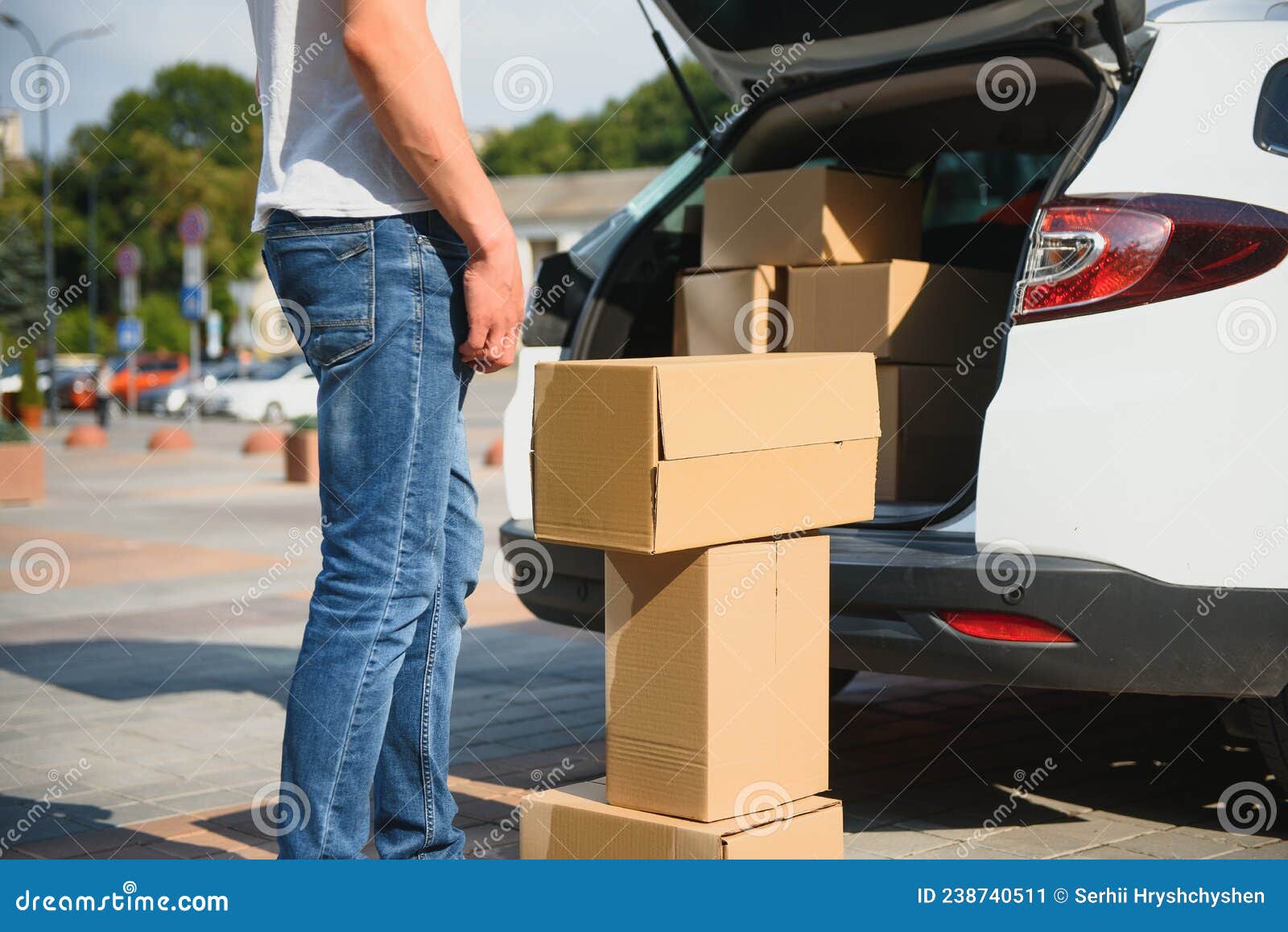 Postman with Parcel Box. Postal Delivery Service Stock Image - Image of ...