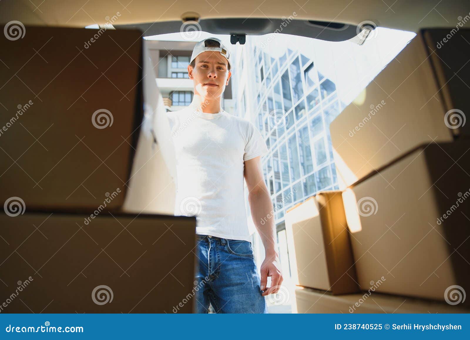 Postman with Parcel Box. Postal Delivery Service Stock Image - Image of ...