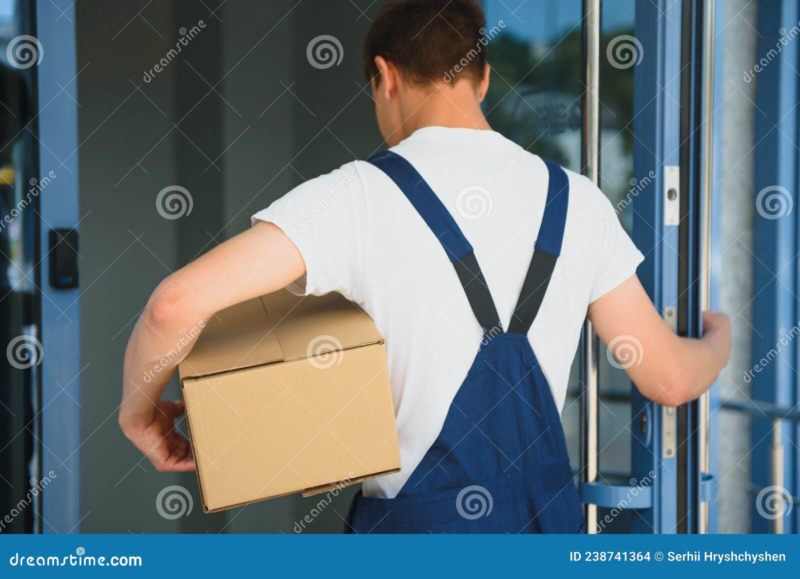 Postman with Parcel Box. Postal Delivery Service Stock Photo - Image of ...