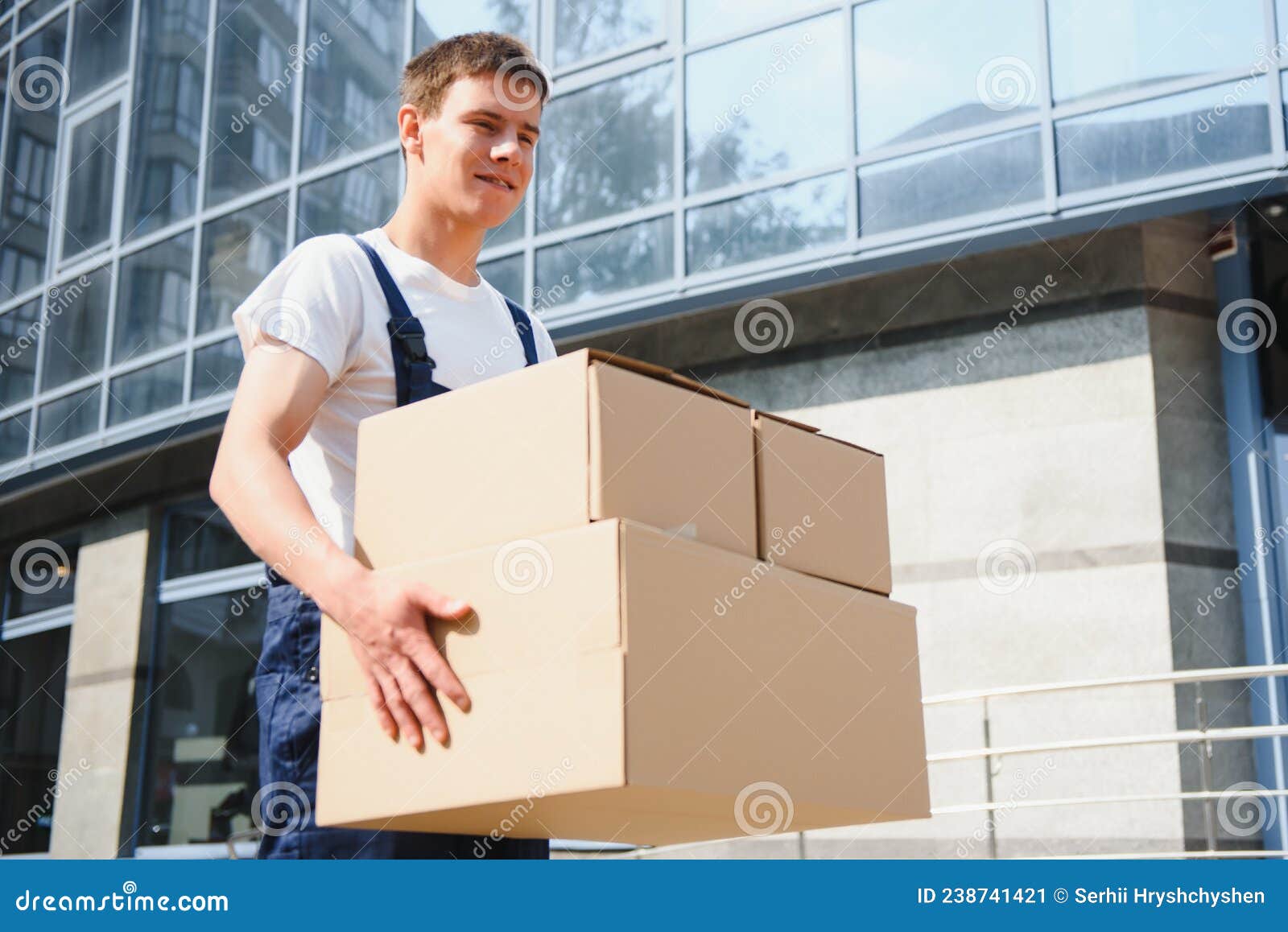 Postman with Parcel Box. Postal Delivery Service Stock Image - Image of ...