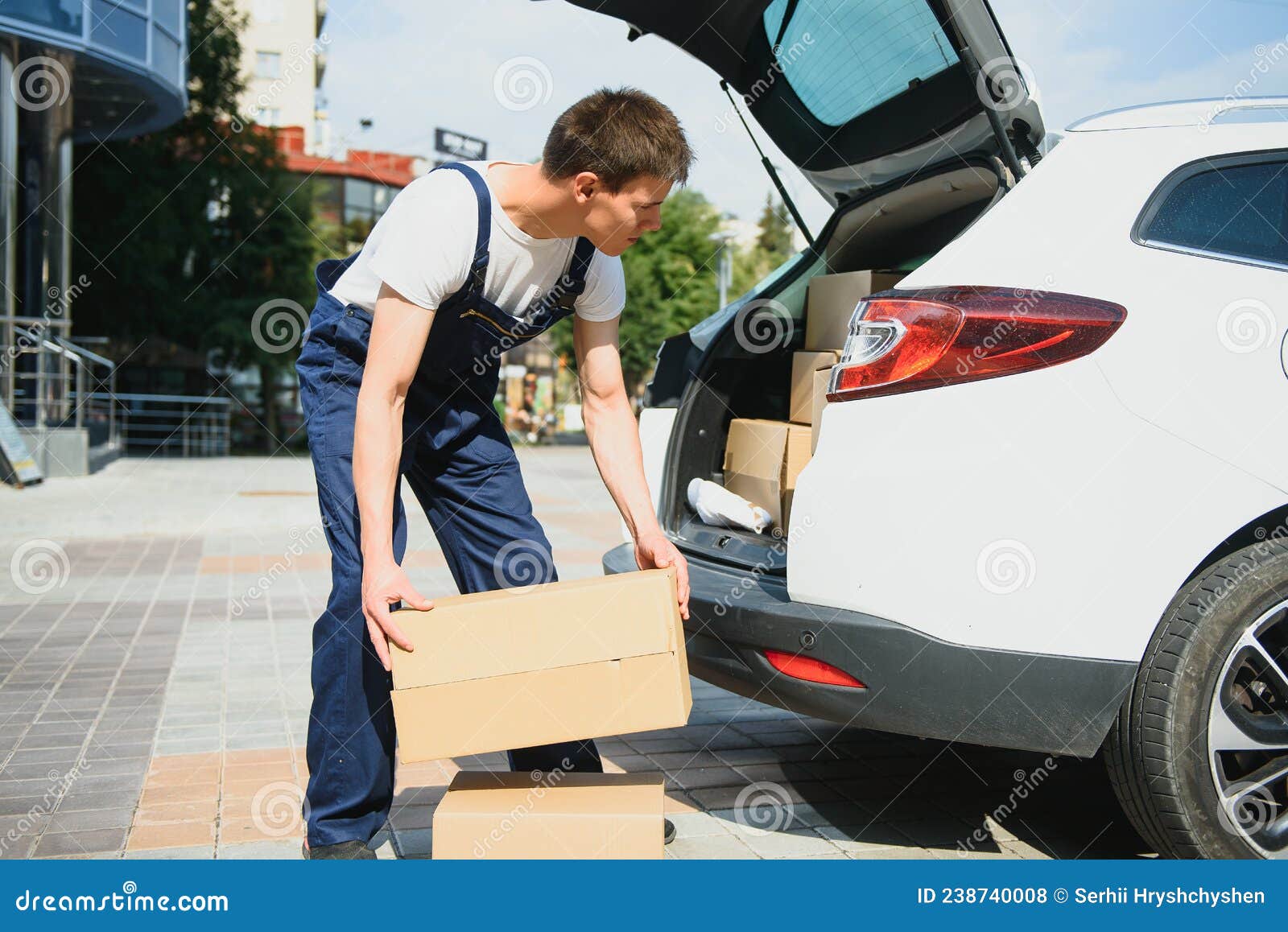 Postman with Parcel Box. Postal Delivery Service Stock Photo - Image of ...