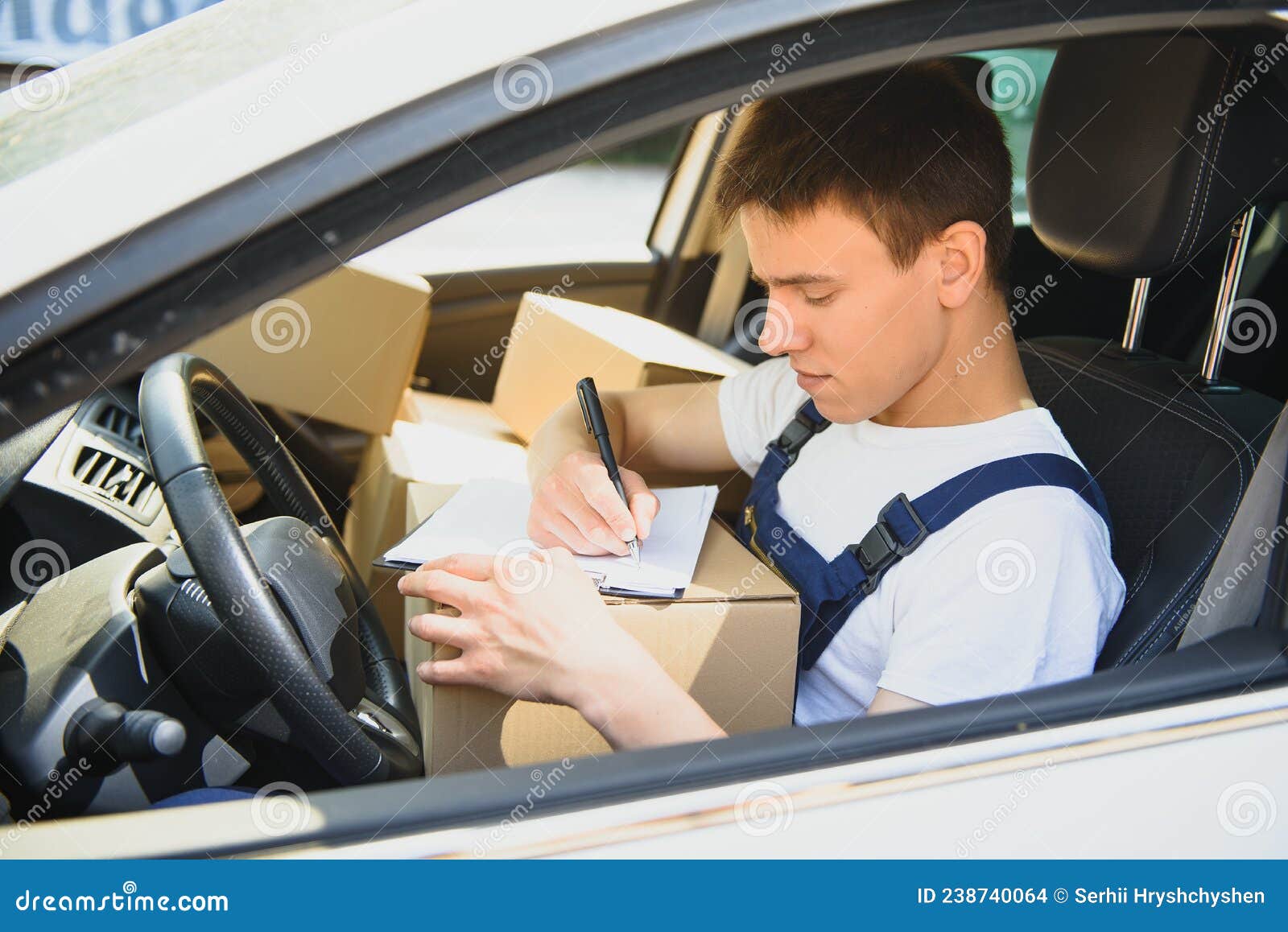 Postman with Parcel Box. Postal Delivery Service Stock Photo - Image of ...