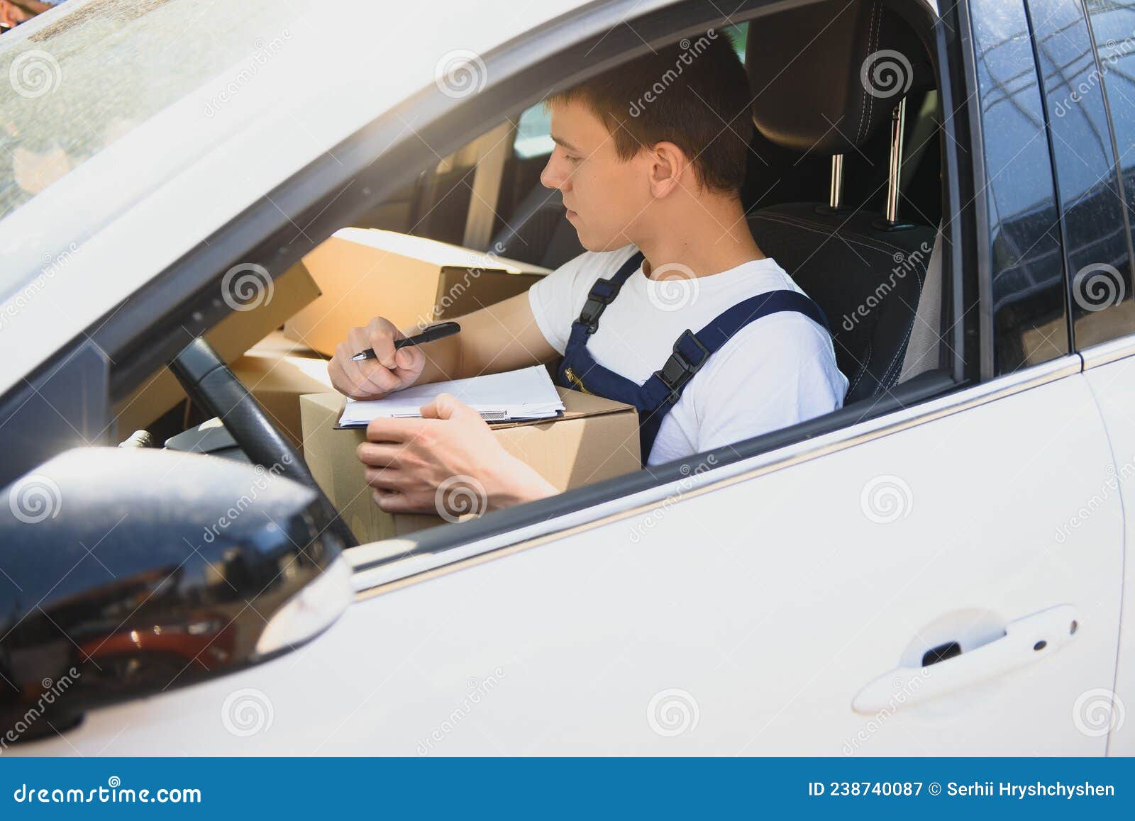 Postman with Parcel Box. Postal Delivery Service Stock Image - Image of ...