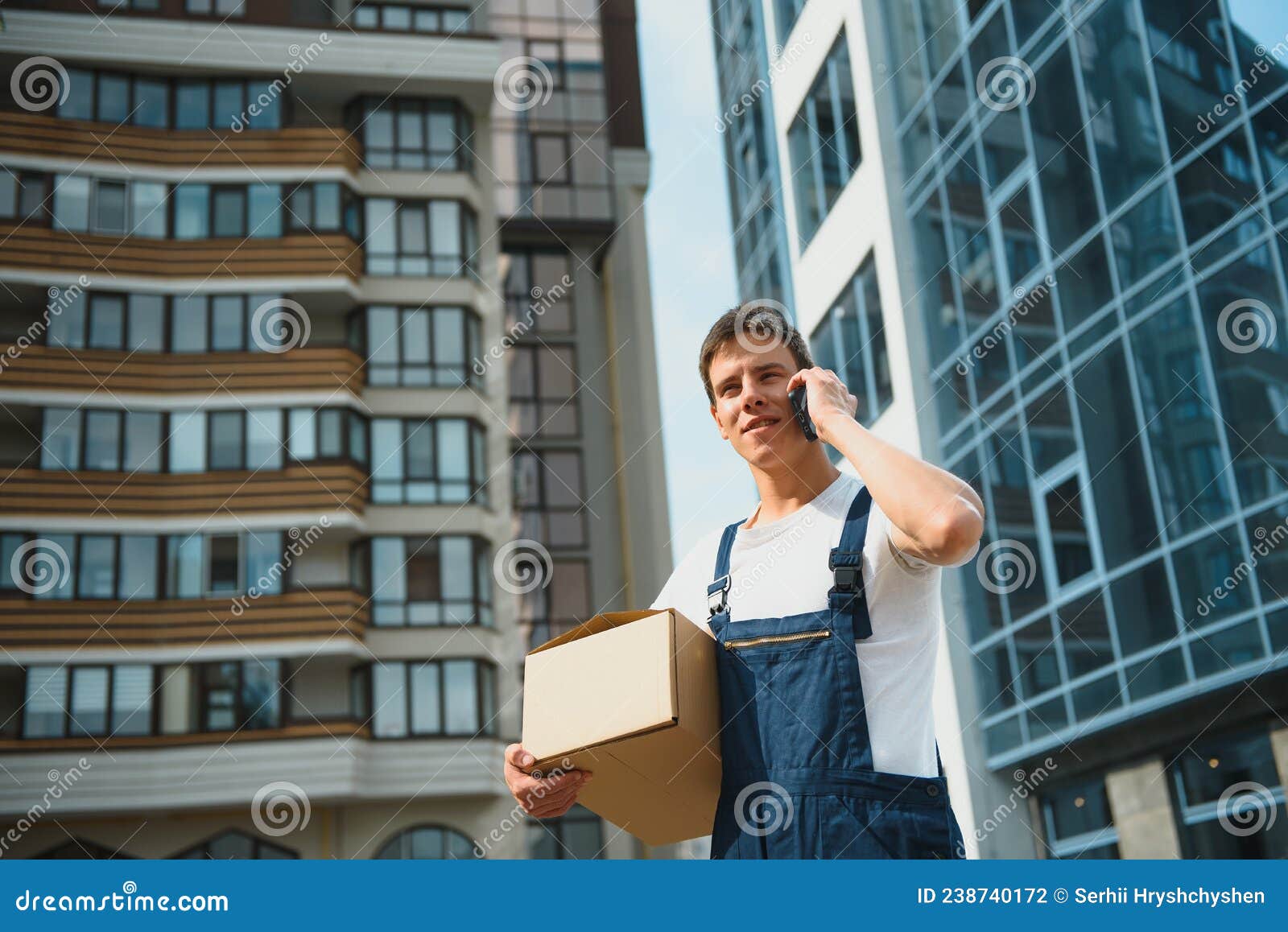 Postman with Parcel Box. Postal Delivery Service Stock Photo - Image of ...