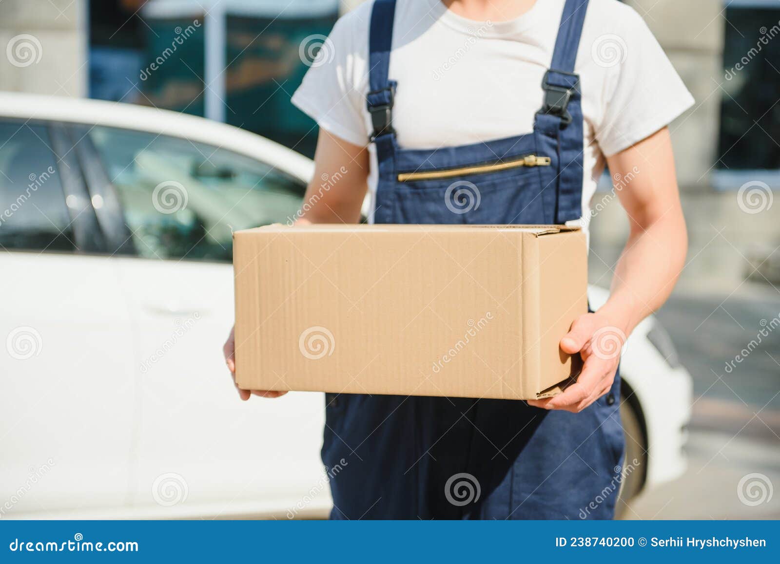Postman with Parcel Box. Postal Delivery Service Stock Photo - Image of ...