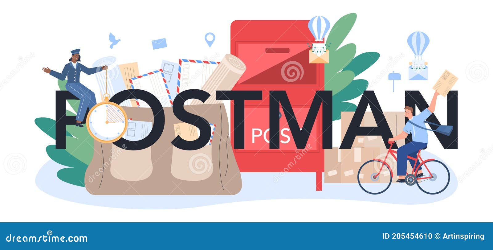 Postman Profession Typographic Header. Post Office Staff Stock Vector ...