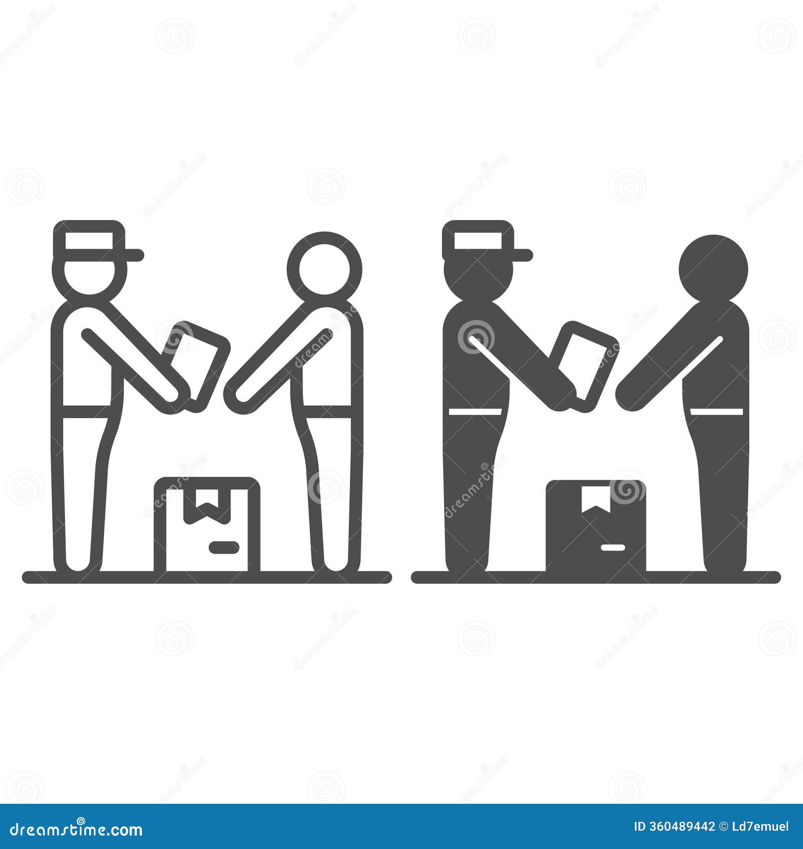 Postman With Recipient Box Solid Icon, Postage Delivery Concept. Vector ...