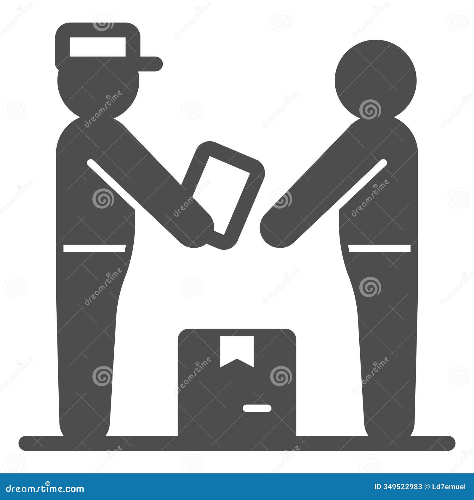 Postman With Recipient Box Solid Icon, Postage Delivery Concept. Vector ...