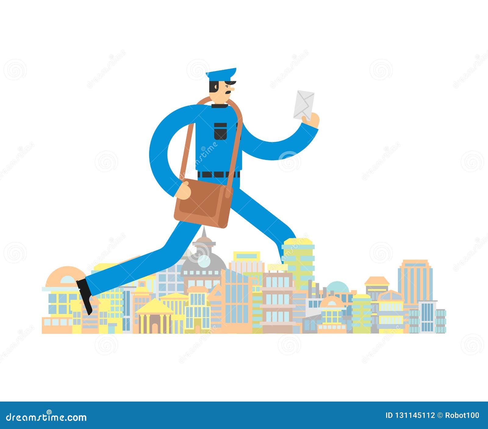 Postman Run City. Mailman Running by Town Stock Vector - Illustration ...