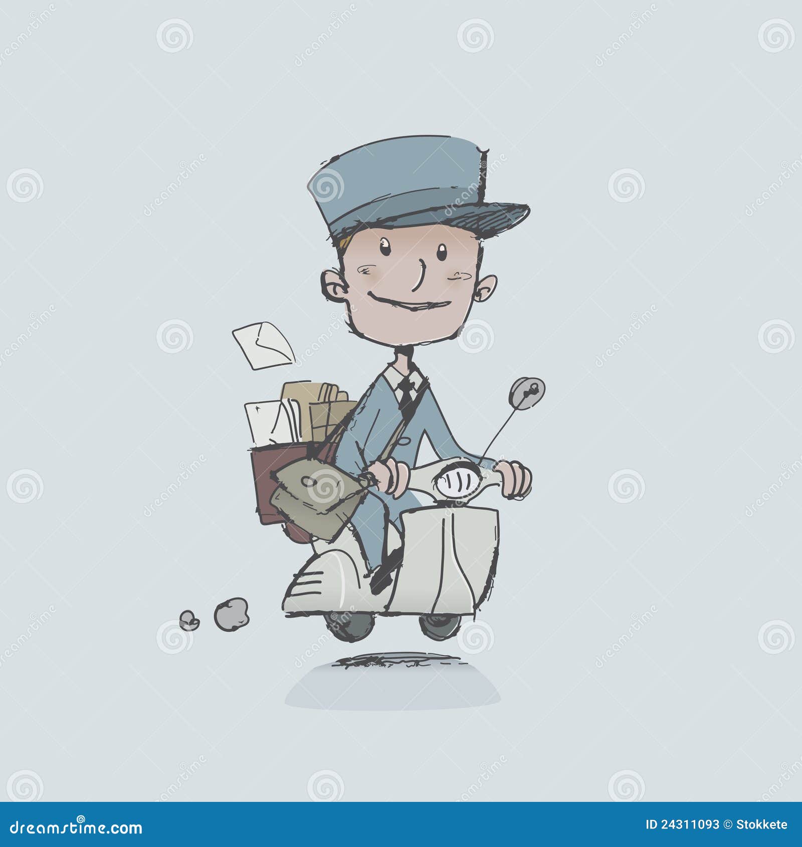 Postman in scooter stock illustration. Illustration of package - 24311093