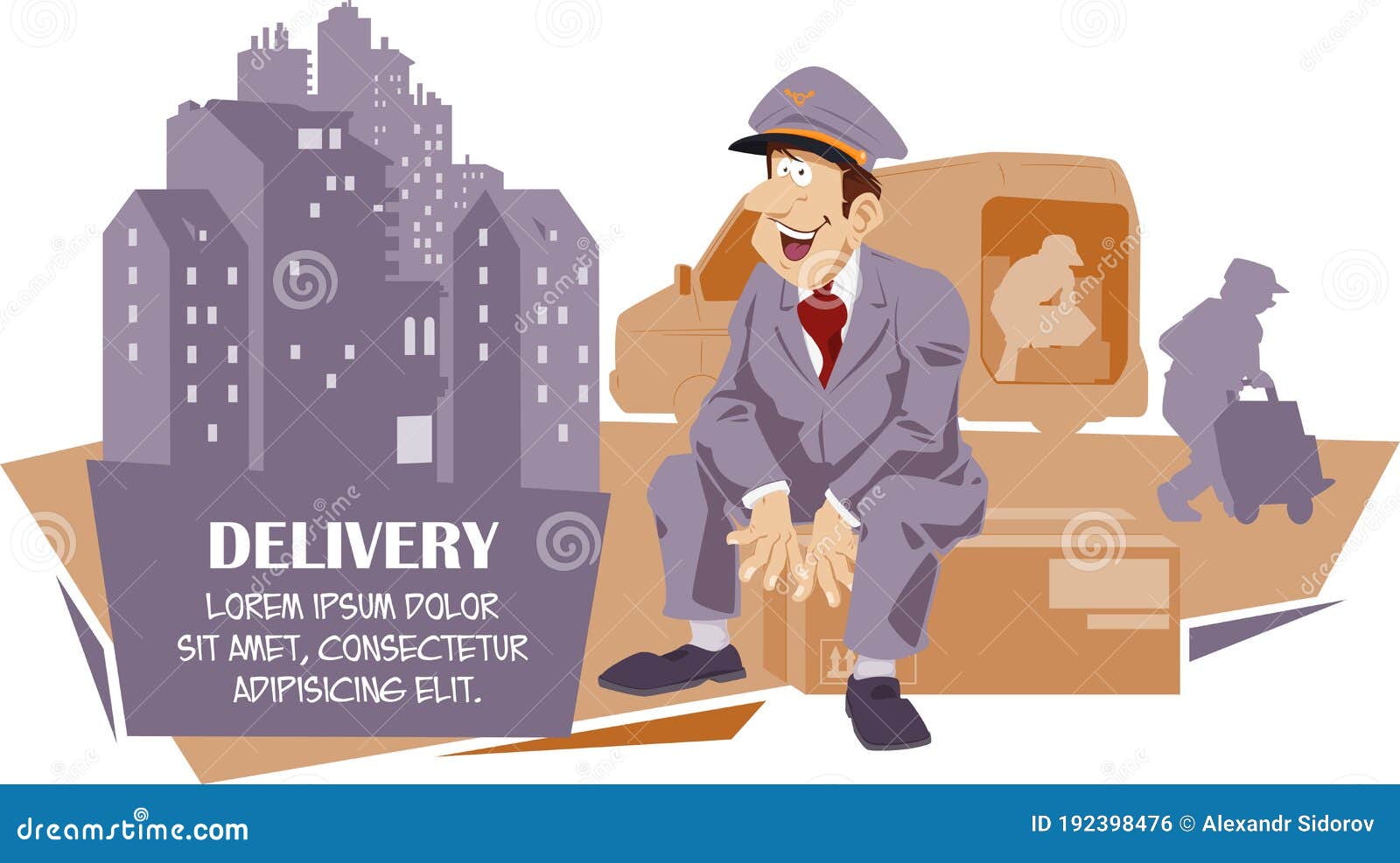 Postman Sits on Parcels. Delivery Man with Boxes Stock Vector ...