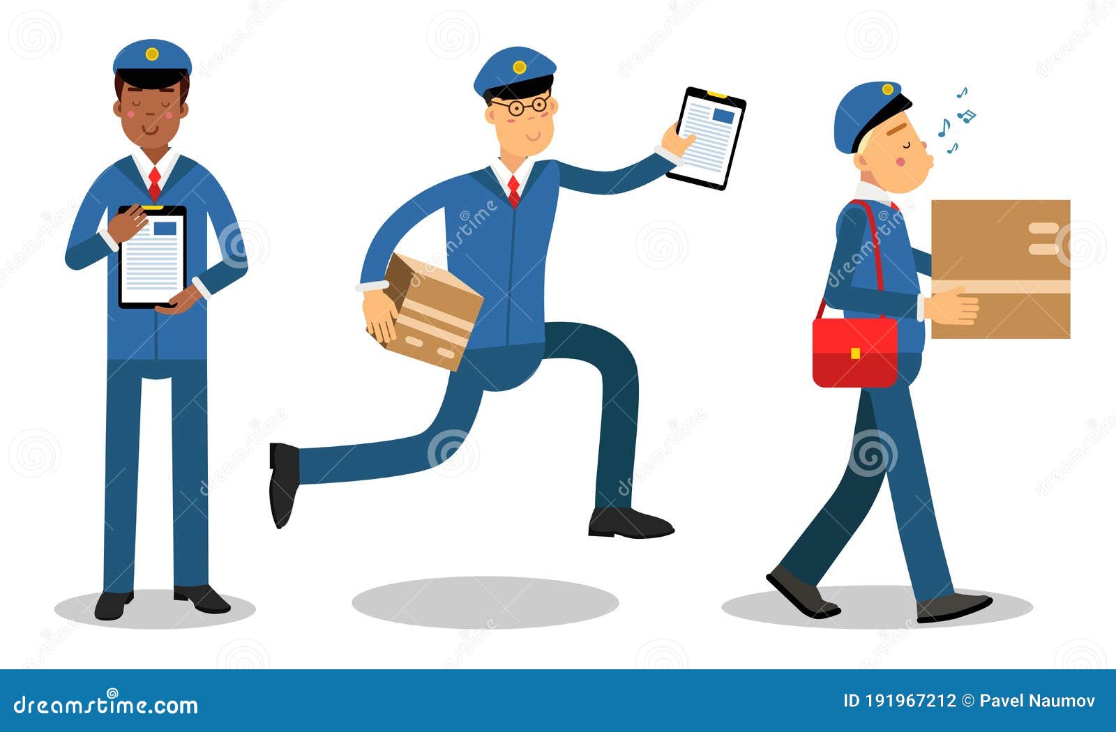 Postman Wearing Uniform Engaged In Daily Routine Vector Illustration ...