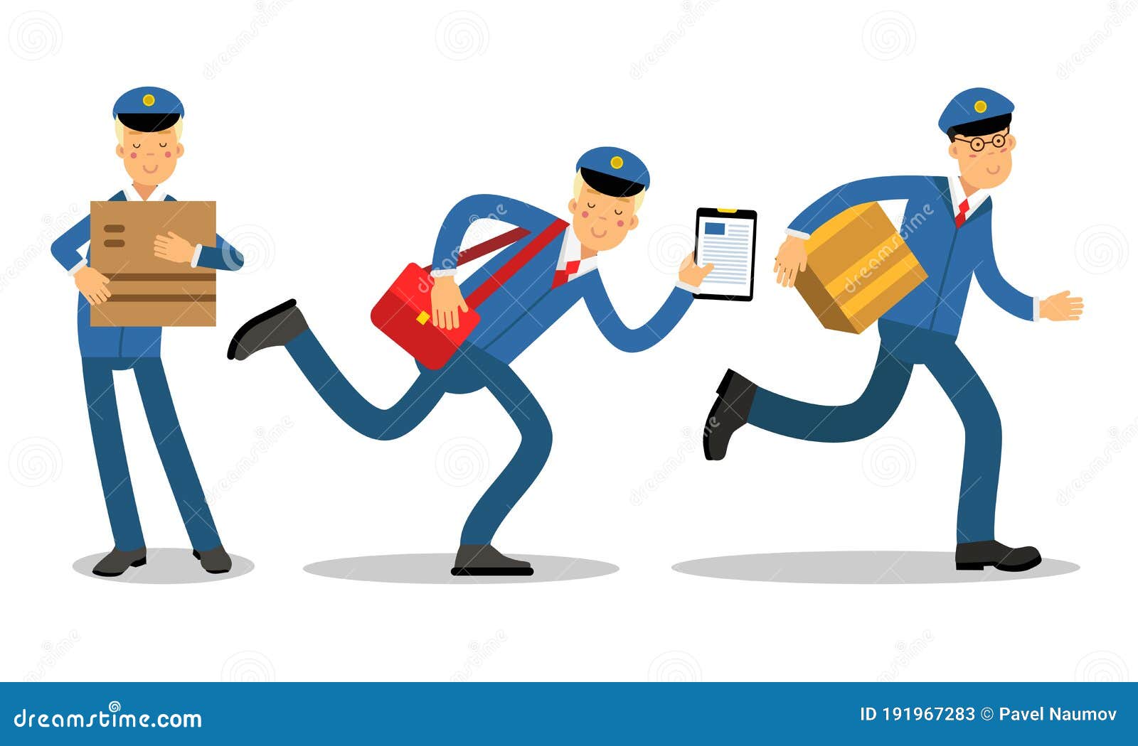 Postman Wearing Uniform Engaged In Daily Routine Vector Illustration ...