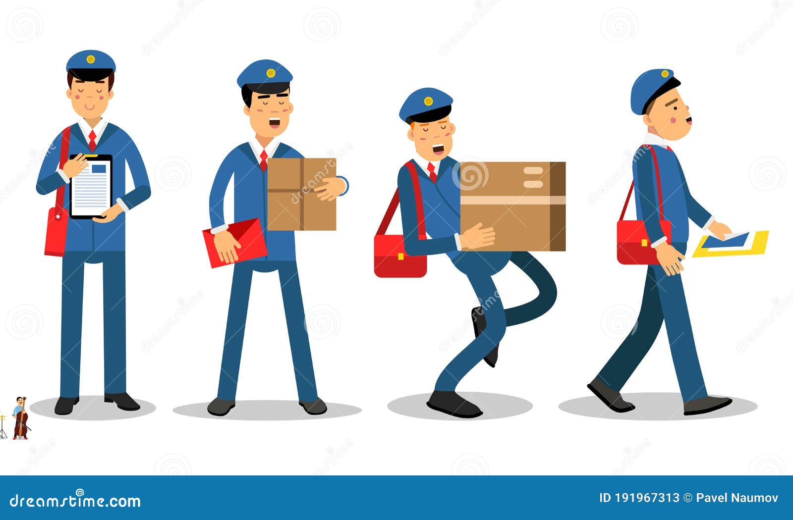 Postman Wearing Uniform Engaged In Daily Routine Vector Illustration ...