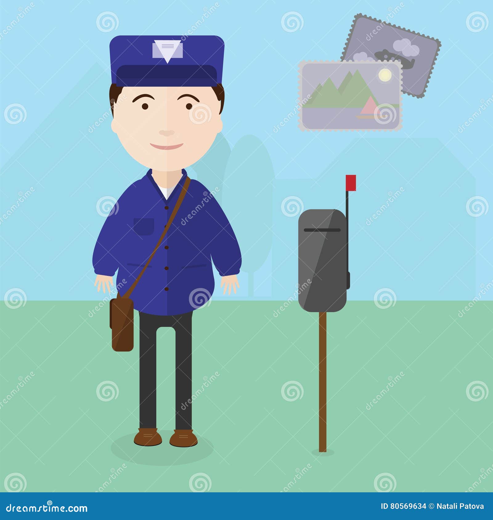Postman at Work Near the Mailbox Stock Vector - Illustration of ...