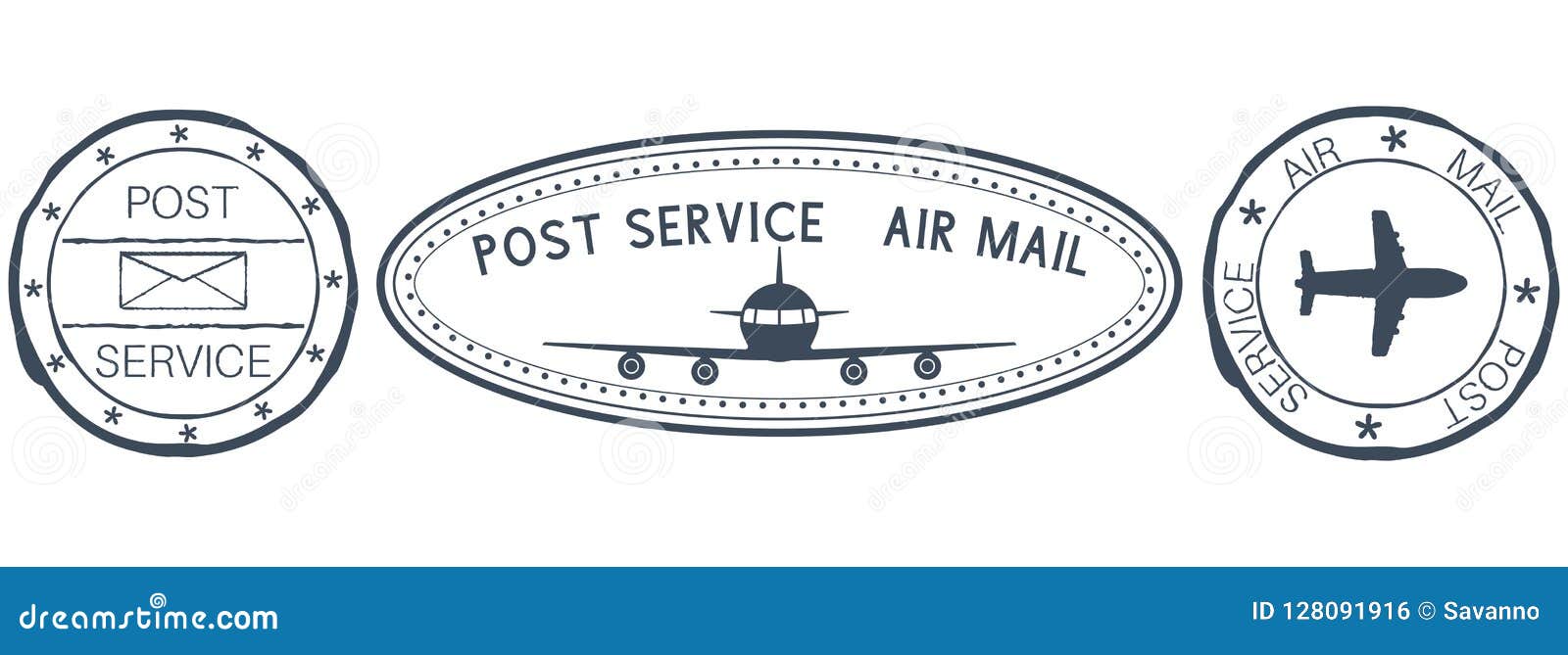 Postmarks. Post Service Signs with Plane Stock Vector - Illustration of ...