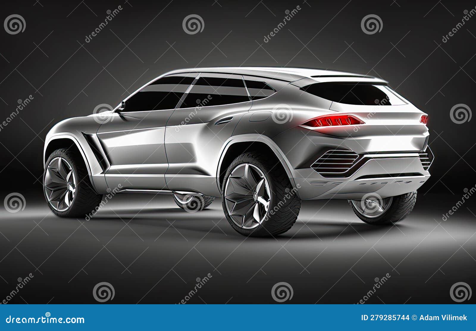 Back Side View on Silver Shiny SUV Car Concept in Empty Studio on ...