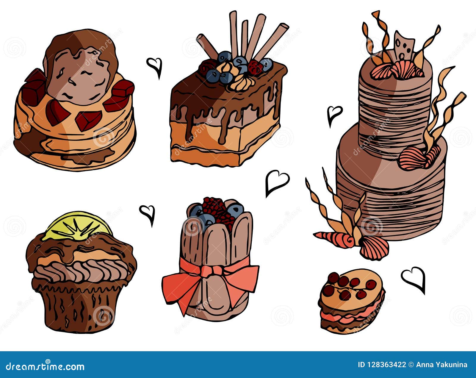 Postres Dibujados Mano Colorida En Vector Ilustración del Vector ...