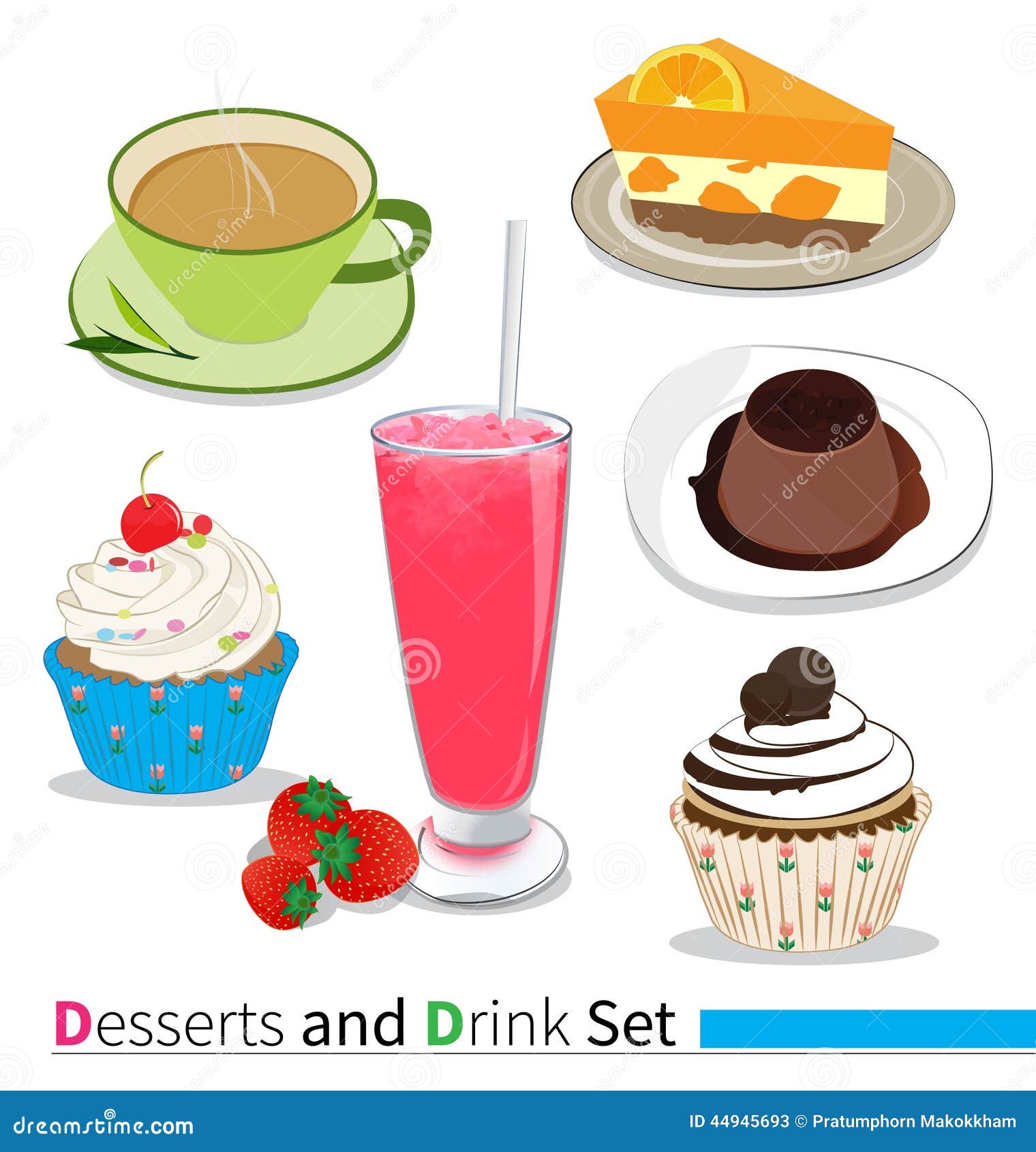 Postres y bebida ilustración del vector. Ilustración de bebida - 44945693