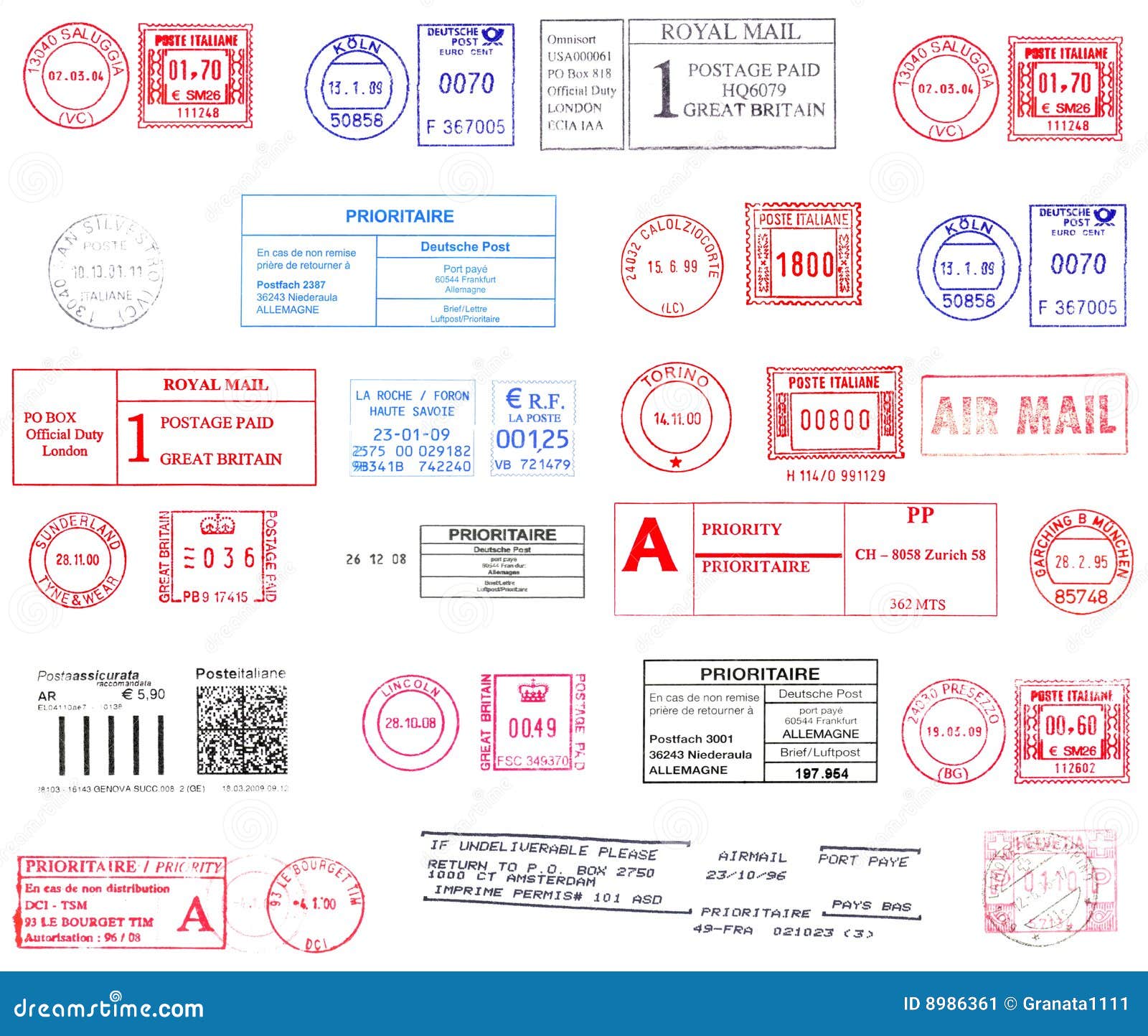 Poststempels Van Westelijk Europa Stock Illustratie - Illustration of ...