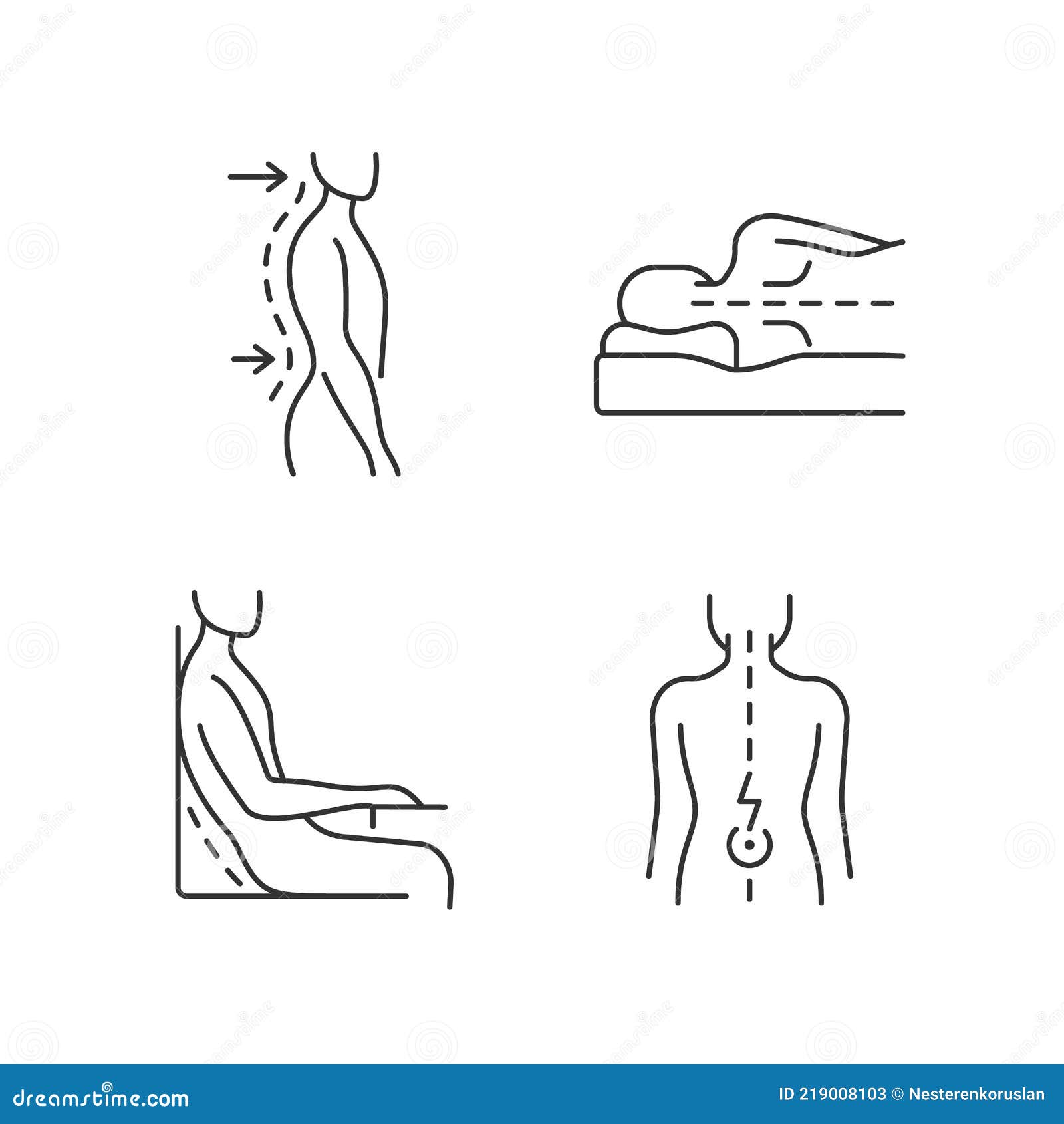 Postural Dysfunction Linear Icons Set Stock Vector - Illustration of ...