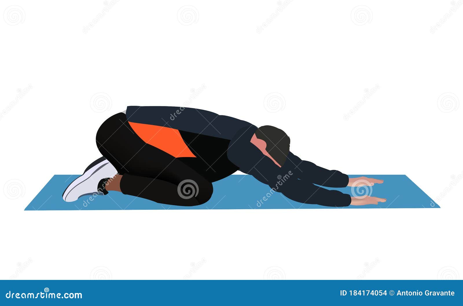 Postural Gymnastics Exercise. The Illustration Shows A Man On A Mat ...