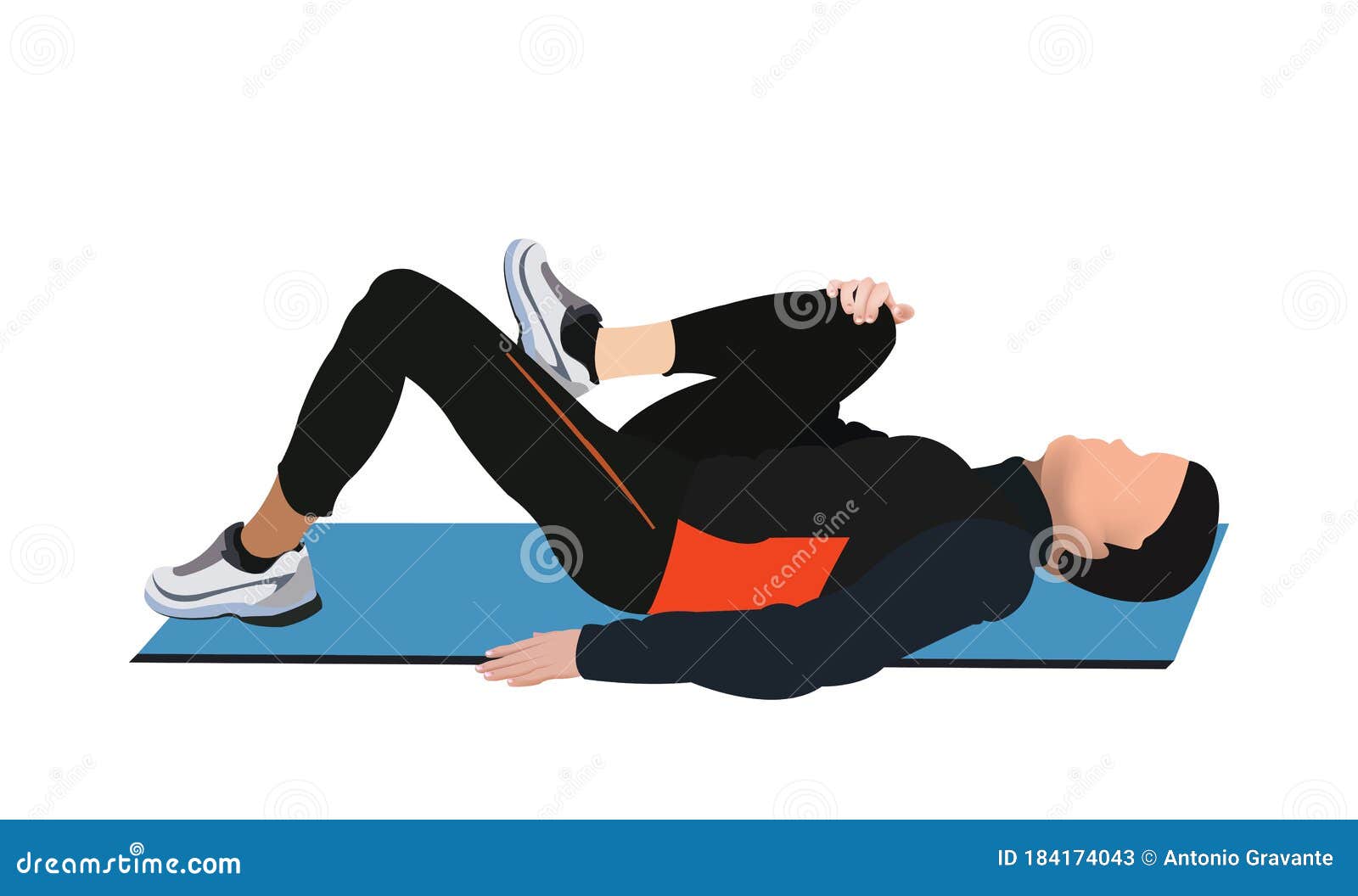 Postural Gymnastics Exercise. The Illustration Shows A Man On A Mat ...