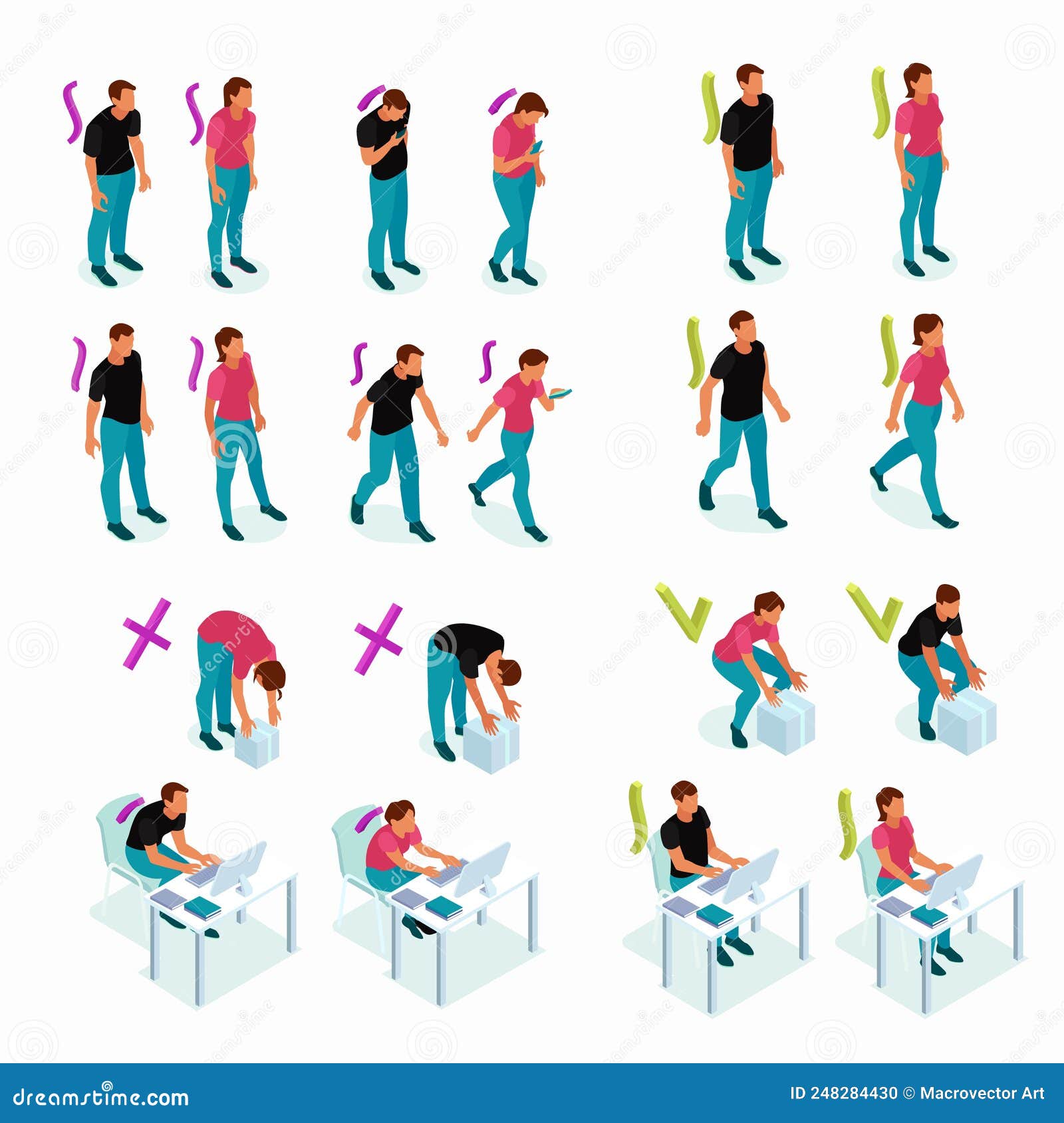 Posture Isometric Set stock vector. Illustration of improvement - 248284430