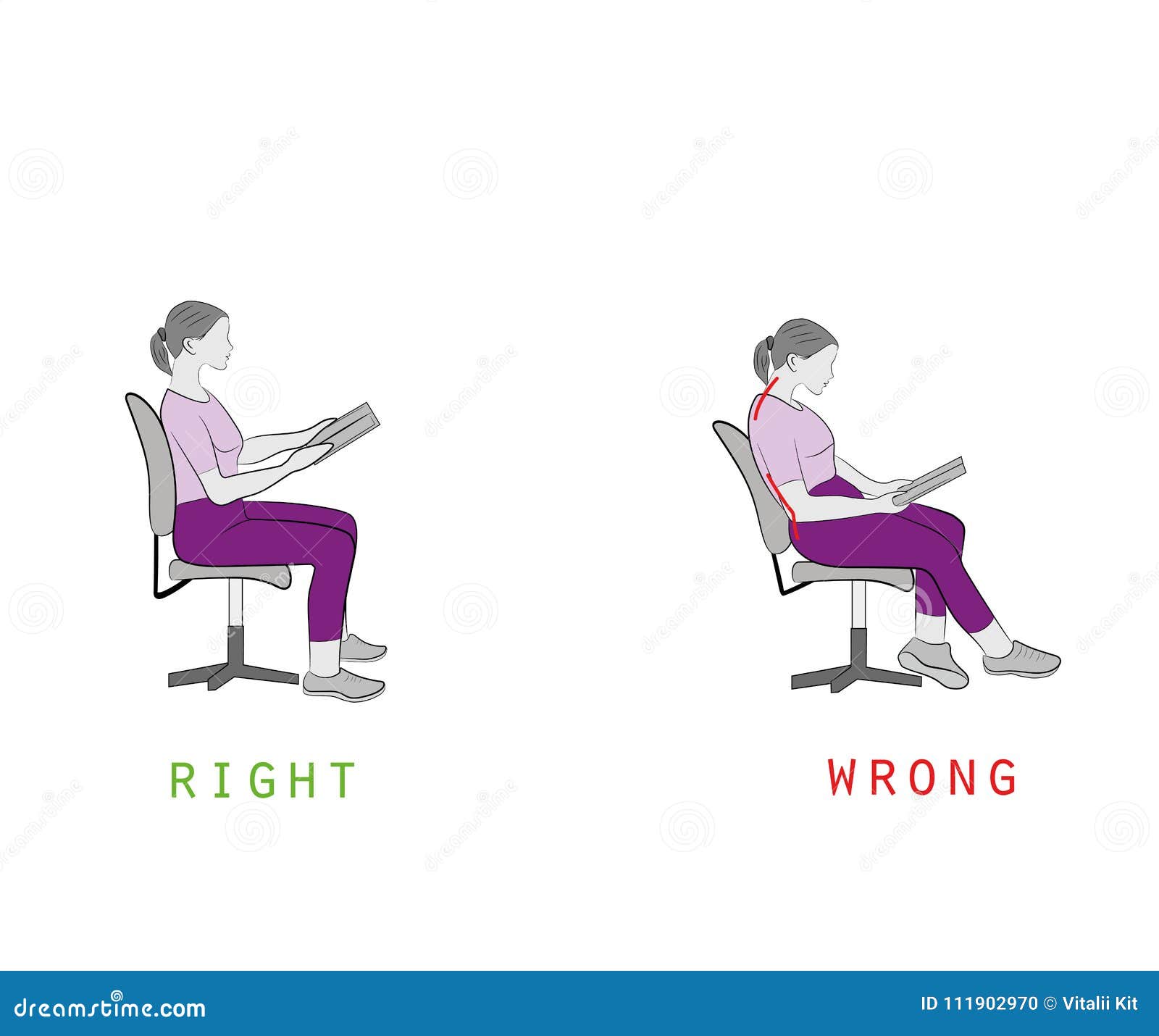 Posture while Reading a Book Sitting on a Chair. Vector Illustration ...
