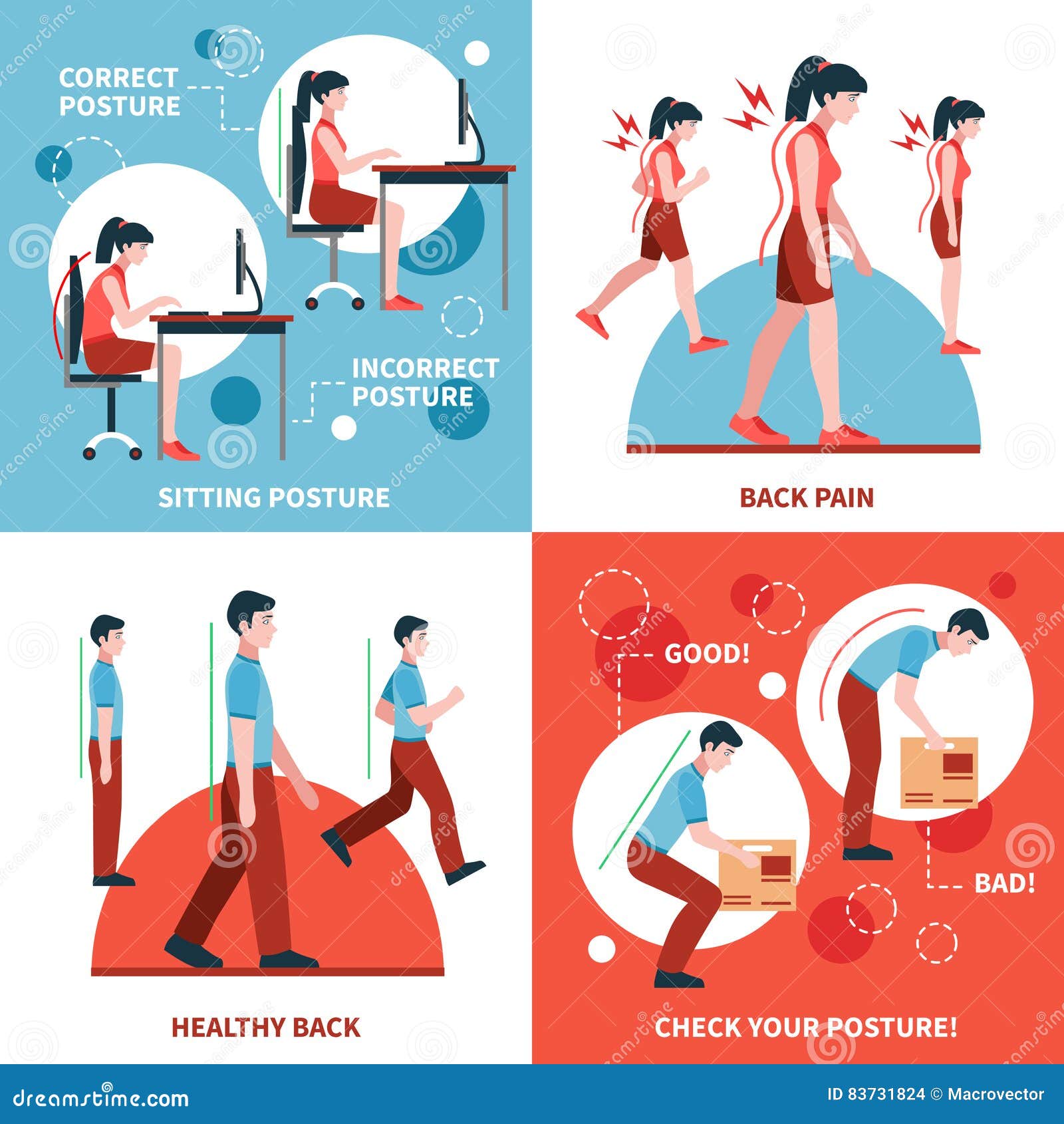 Correct Sitting Posture Vector Infographics Cartoon Vector