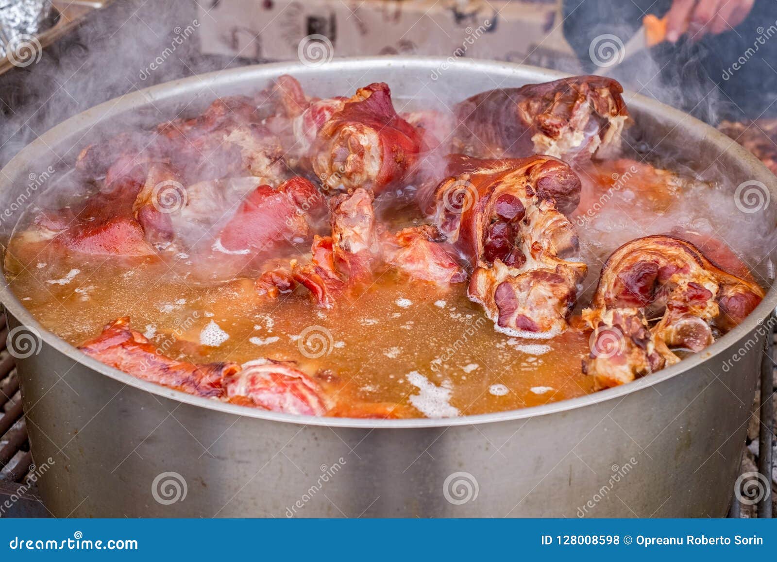The Pot with Boiled Smoked Pigs Stock Photo - Image of christmas ...