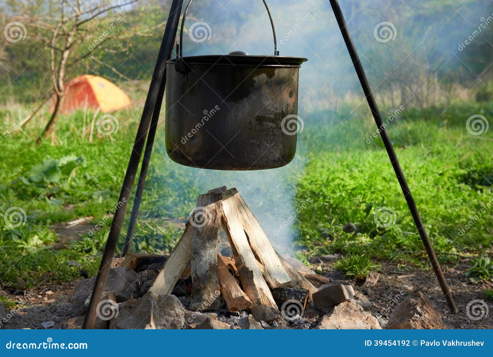 Pot boiling on the fire stock photo. Image of fireplace - 39454192