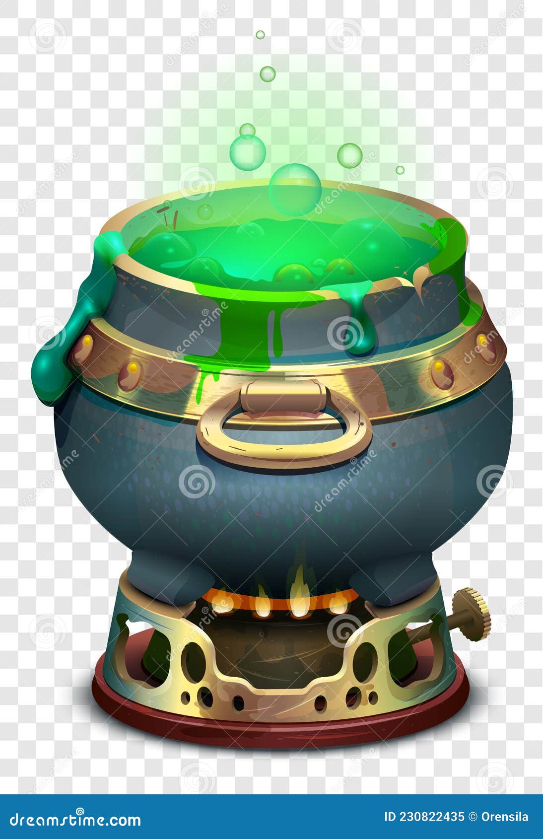 Pot Boiling Magic Potion on Fire on Transparent Background Stock Vector ...