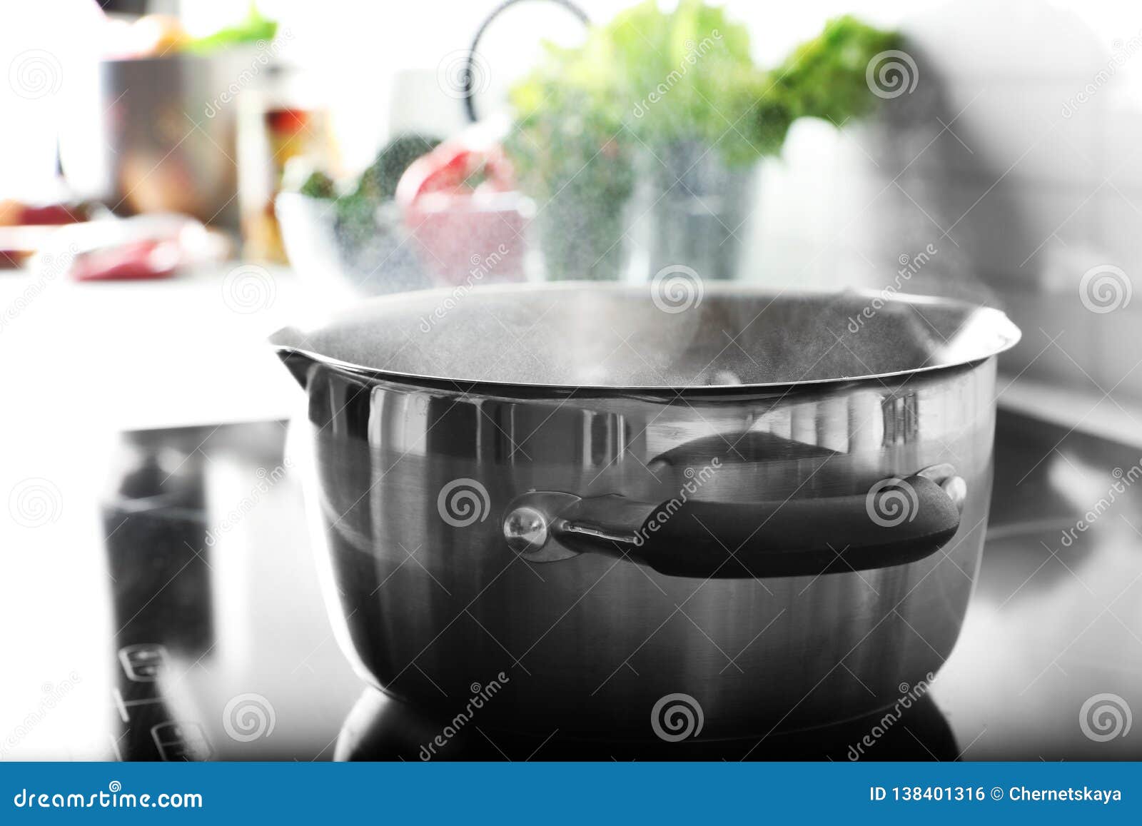 Pot with Boiling Water on Electric Stove Stock Photo - Image of ...
