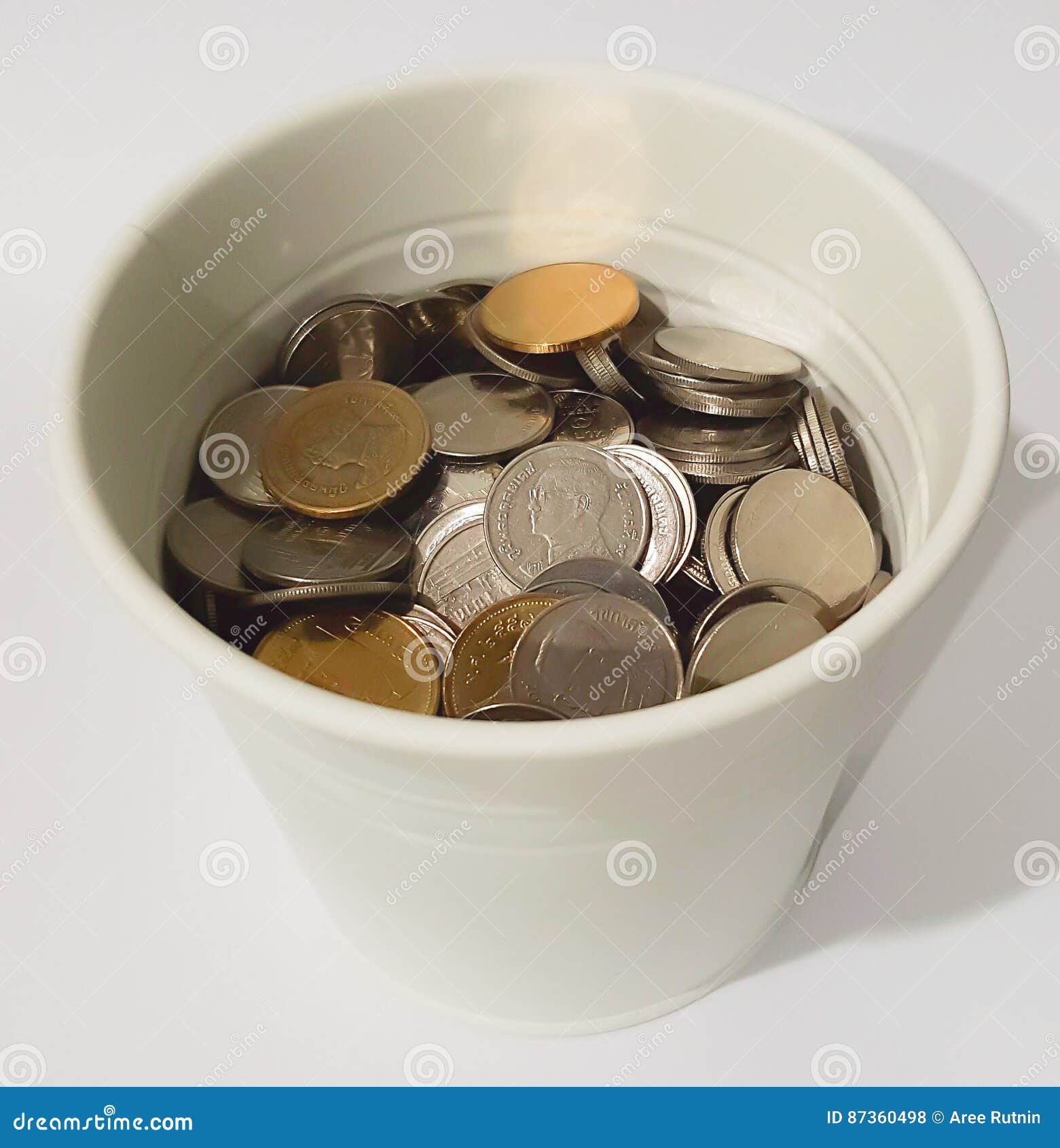 A pot of coins stock photo. Image of coins, white, metal - 87360498