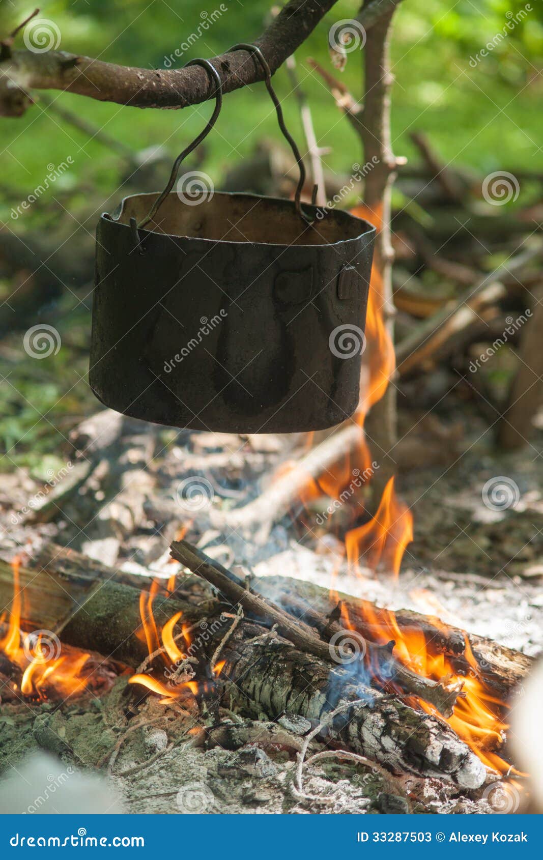 Pot for Cooking on a Fire in a Campaign Stock Image - Image of castiron ...