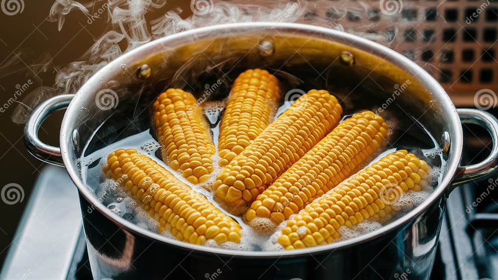 A Pot of Corn on the Cob Being Cooked in a Pan, AI Stock Image - Image ...