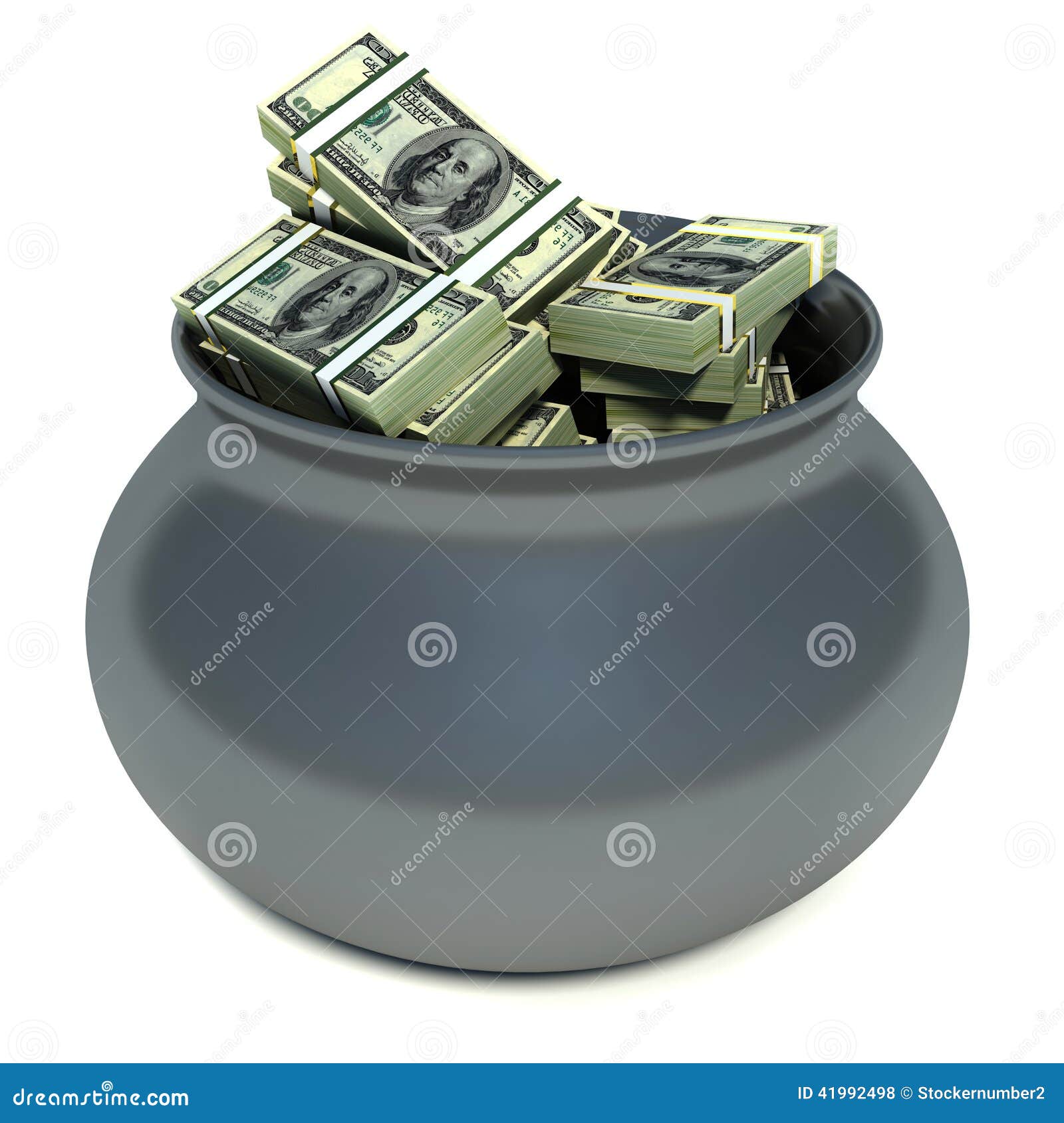 Pot of Dollars. Isolated on White Stock Illustration - Illustration of ...