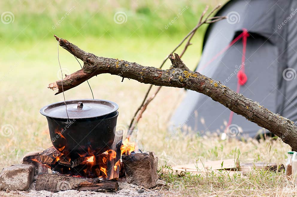Pot on fire stock image. Image of summer, cooking, fire - 20850469