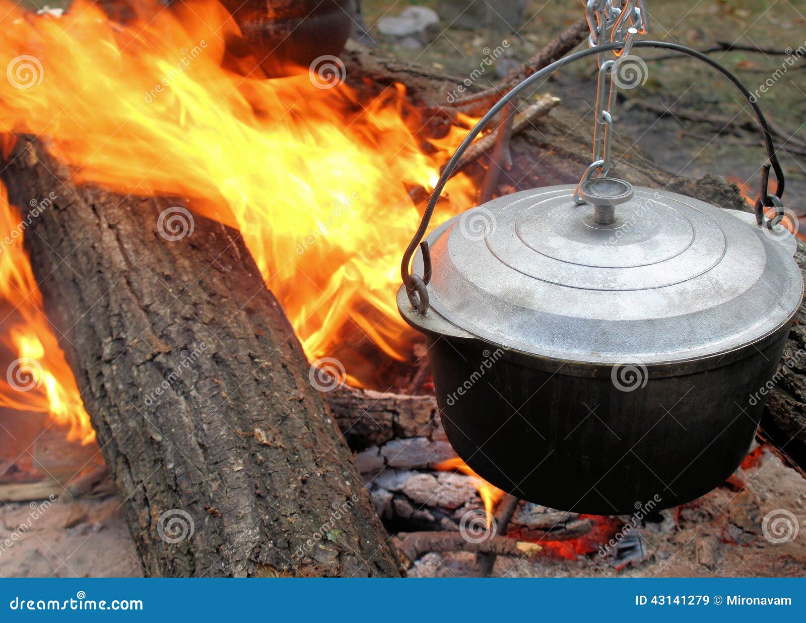 The pot and fire. stock image. Image of fire, iron, experience - 43141279