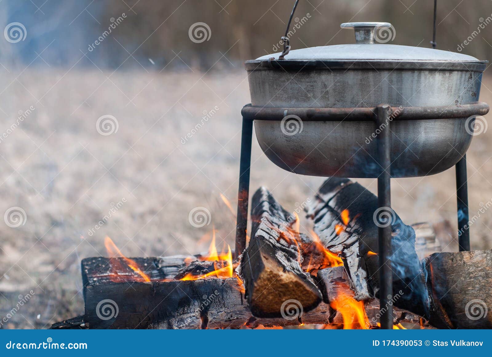 Pot on Fire Close-up, Cooking on an Open Fire during a Hike Stock Image ...