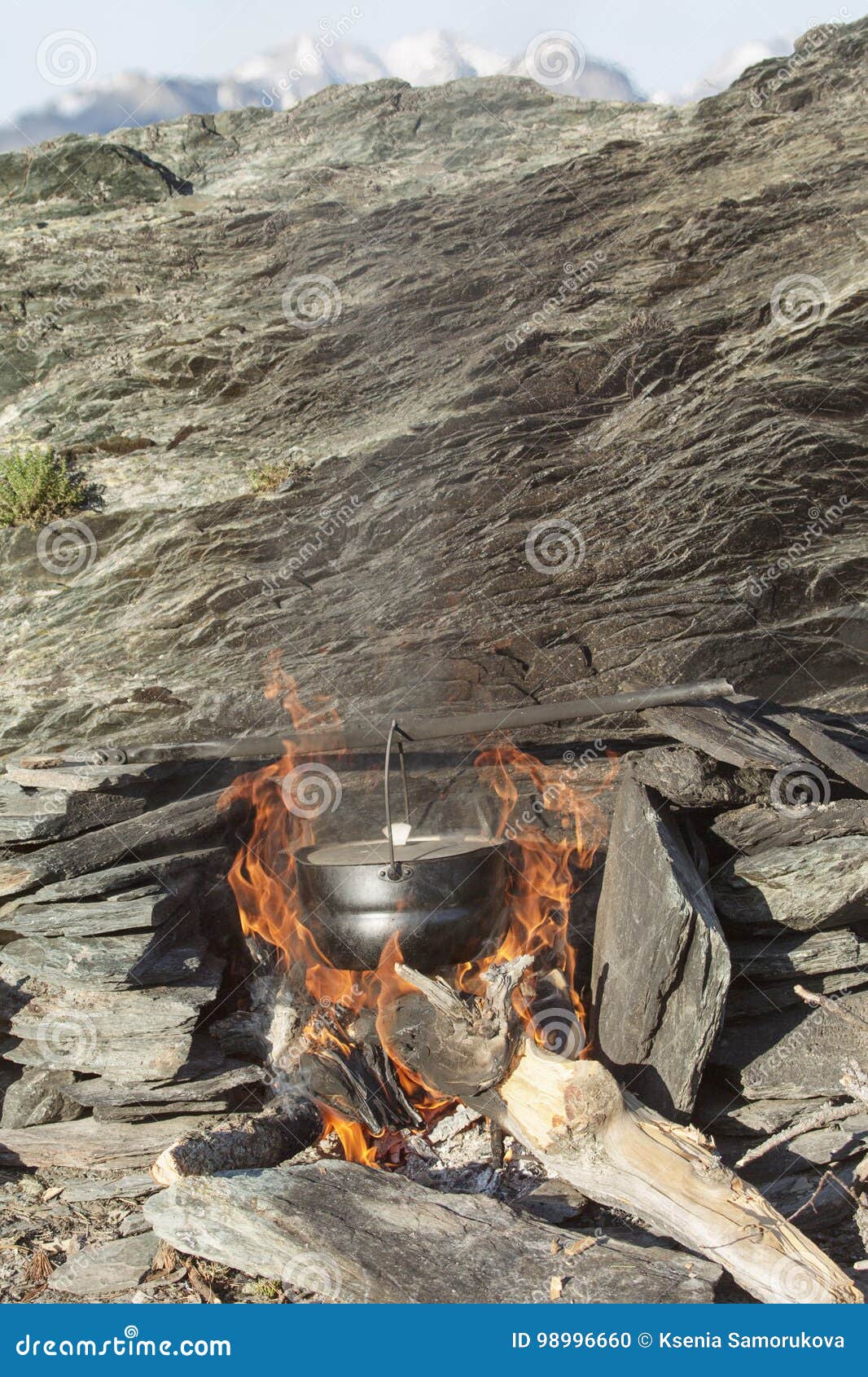 Pot on Fire. Dinner in Countryside Stock Photo - Image of flame, lunch ...