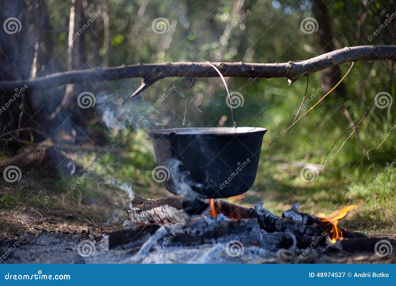 Pot on a fire stock image. Image of hike, cook, fire - 48974527