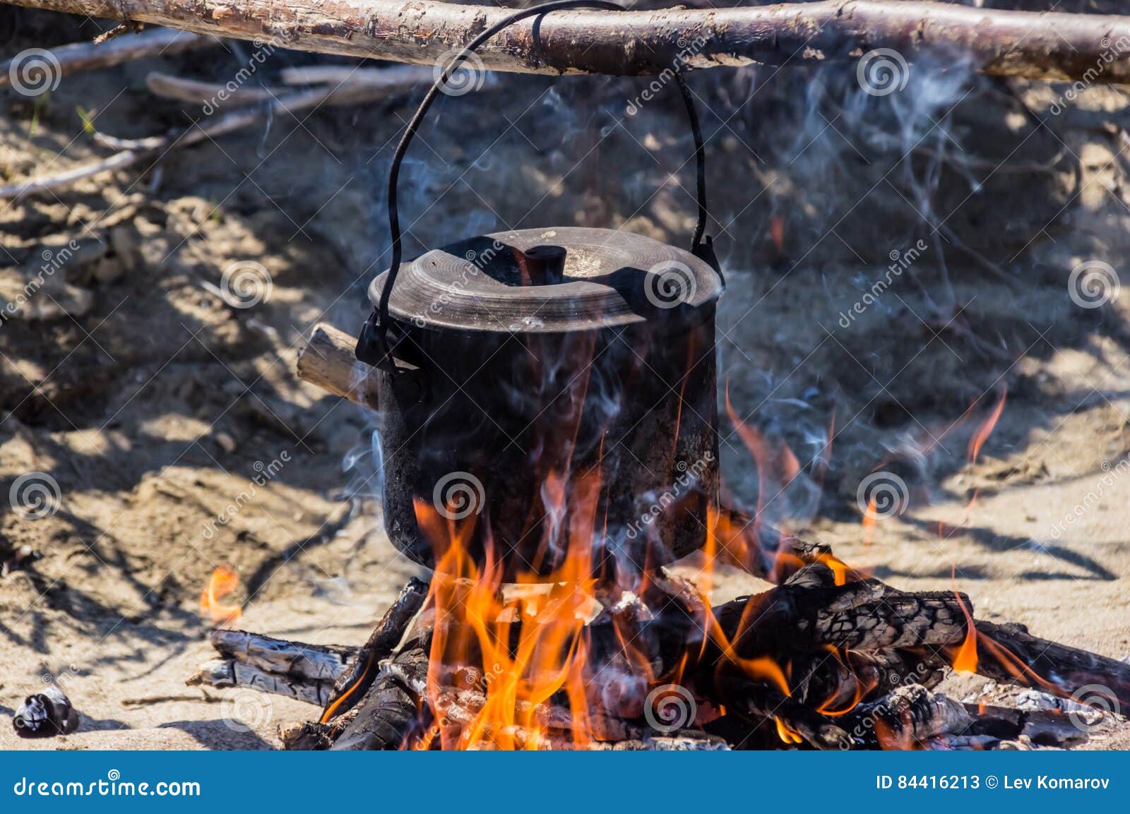 Pot on the fire stock image. Image of firewood, black - 84416213