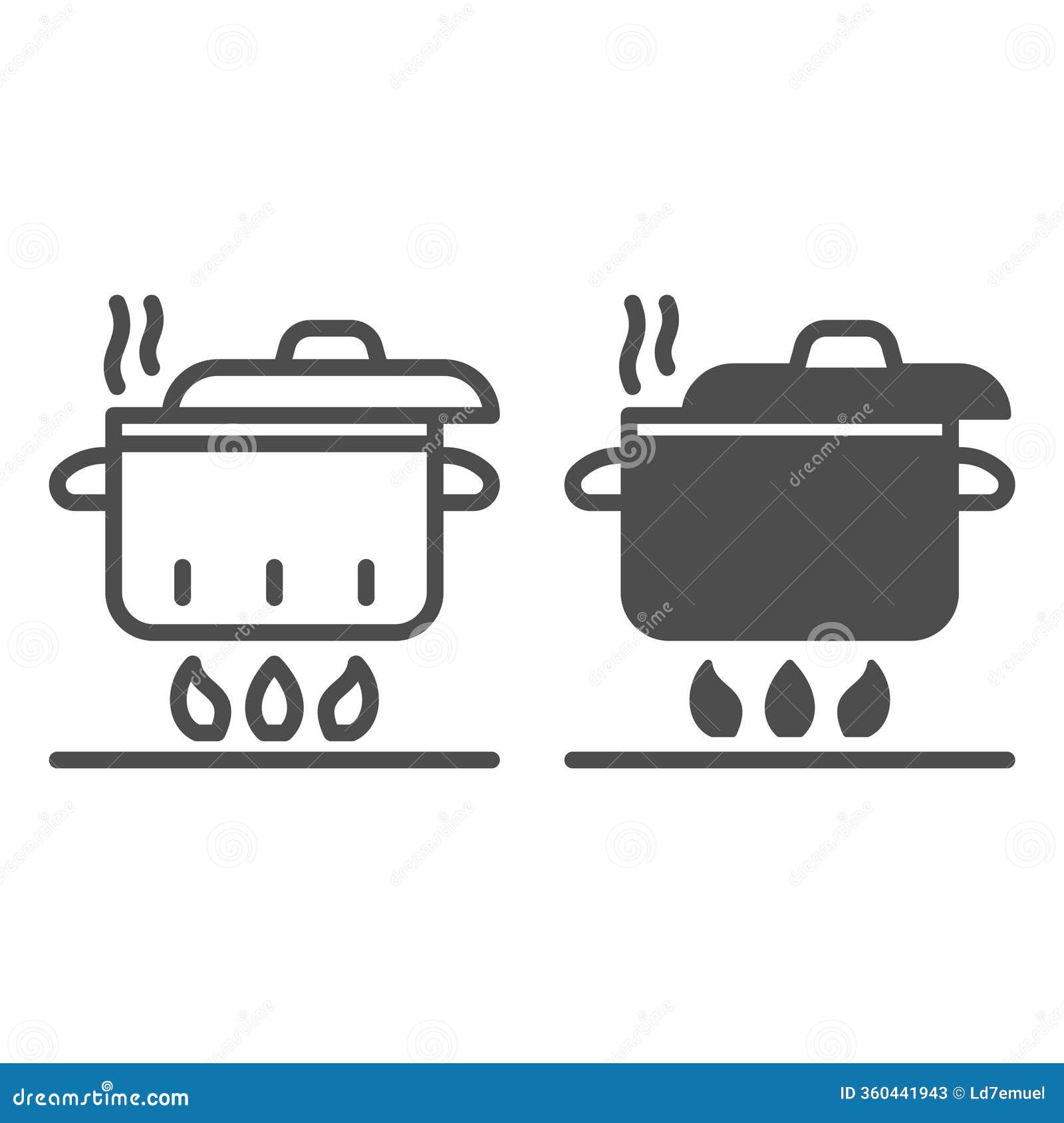 Pot on Fire Line and Solid Icon, Cooking Concept. Vector Graphics Stock ...